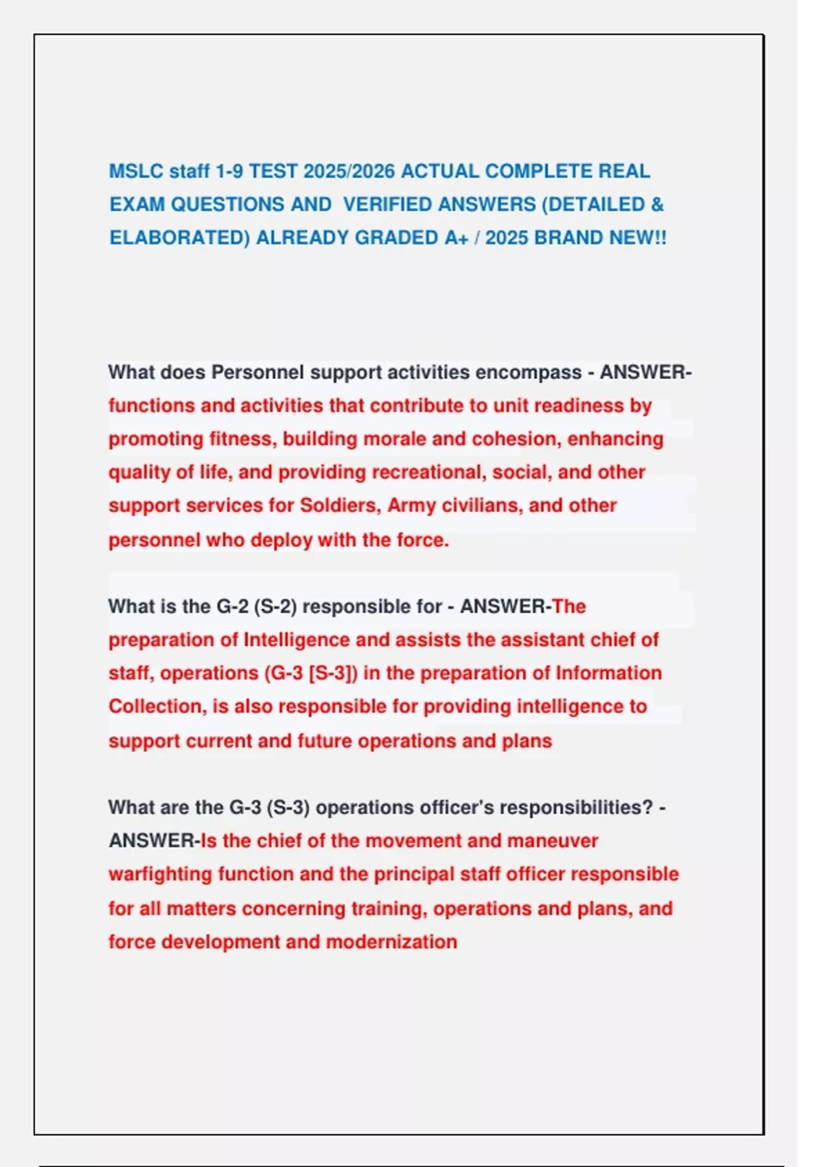 MSLC staff 1-9 TEST 2025/2026 ACTUAL COMPLETE REAL EXAM QUESTIONS AND ...