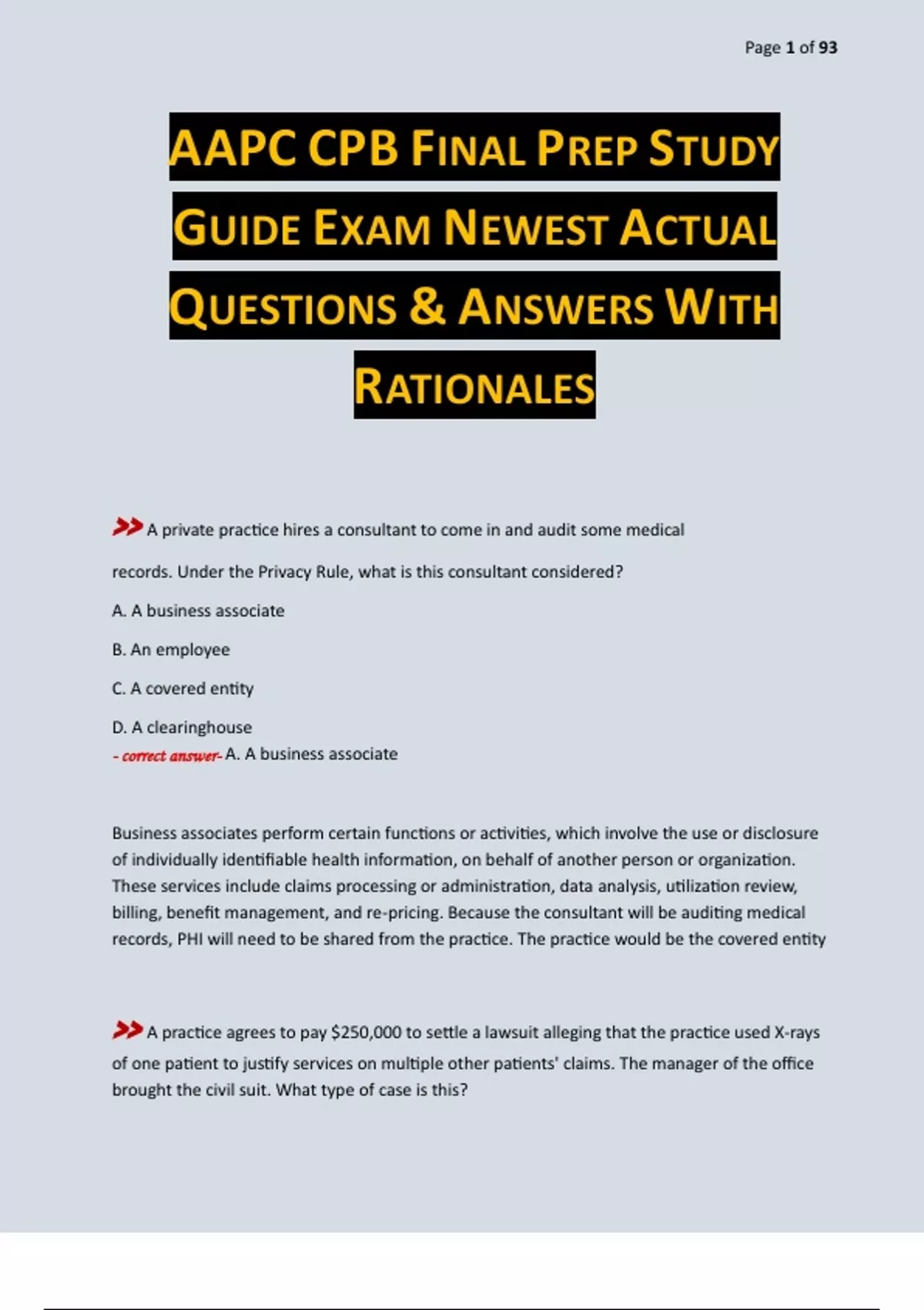 AAPC CPB FINAL PREP STUDY GUIDE EXAM NEWEST ACTUAL QUESTIONS & ANSWERS ...