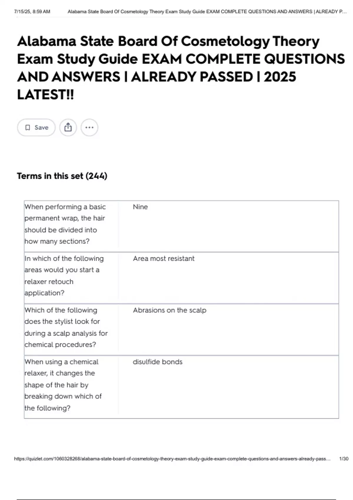 Alabama State Board Of Cosmetology Theory Exam Study Guide EXAM ...