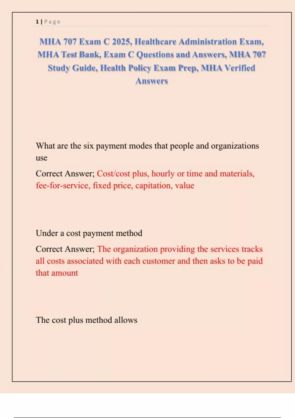 MHA 707 Exam C 2025, Healthcare Administration Exam, MHA Test Bank ...