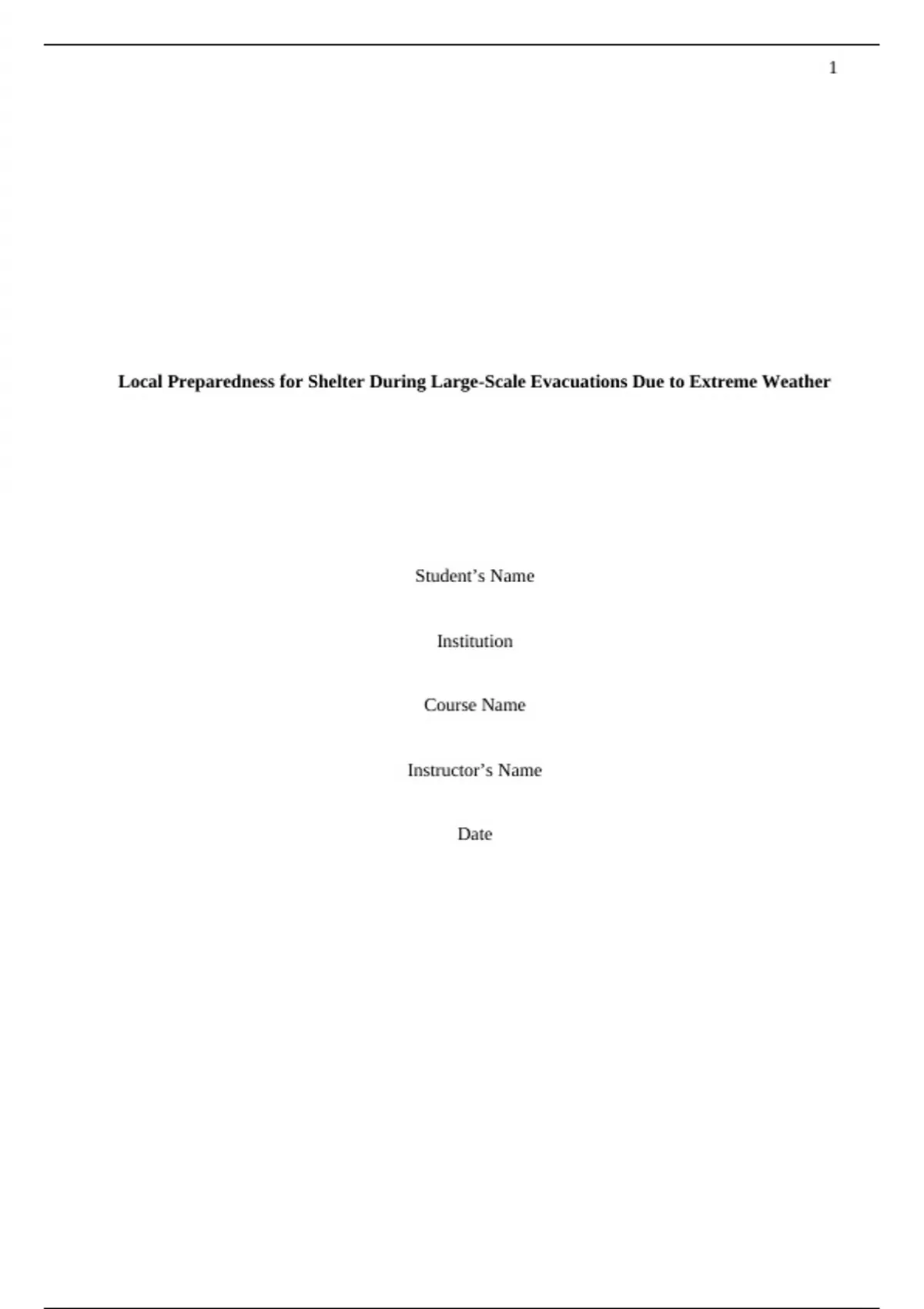 Local Preparedness for Shelter During Large-Scale Evacuations Due to Extreme Weather - Local ...