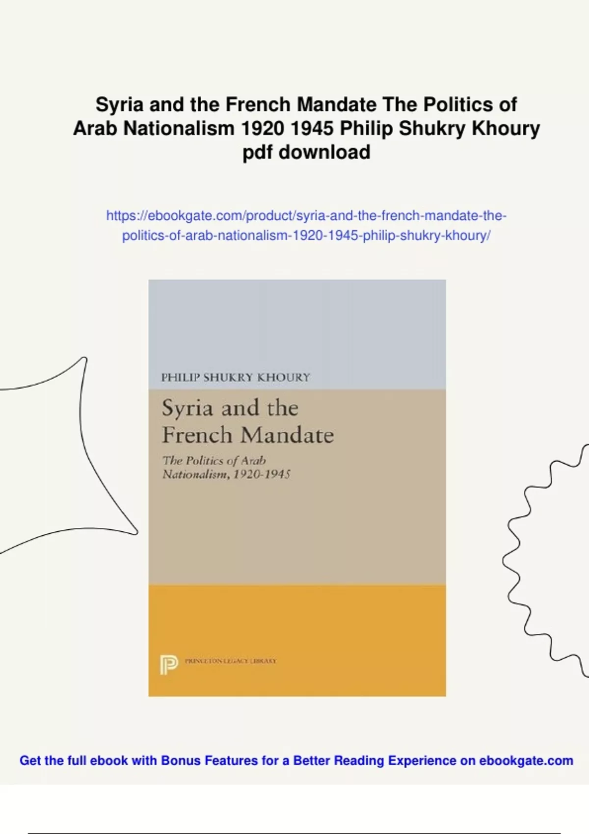 Summary Syria and the French Mandate The Politics of Arab Nationalism ...