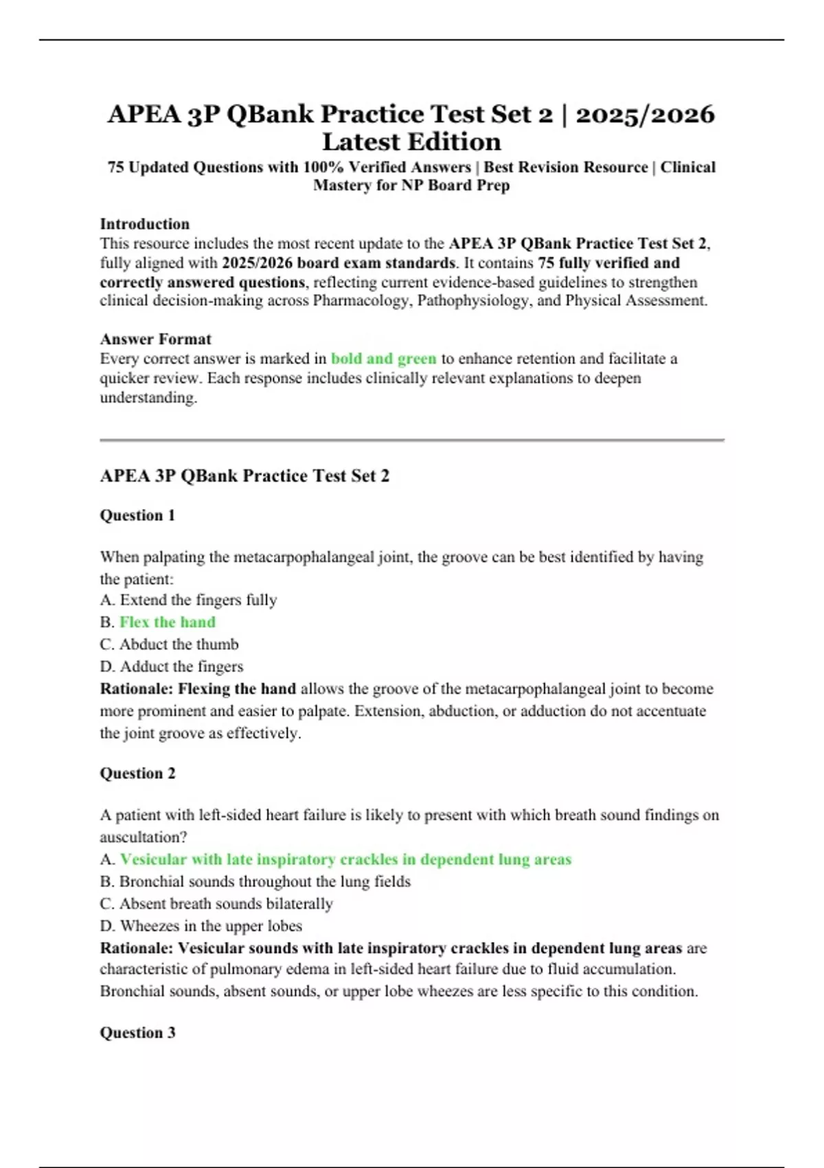 APEA 3P QBank Practice Test Set 2 | 2025/2026 Latest Edition – 75 ...