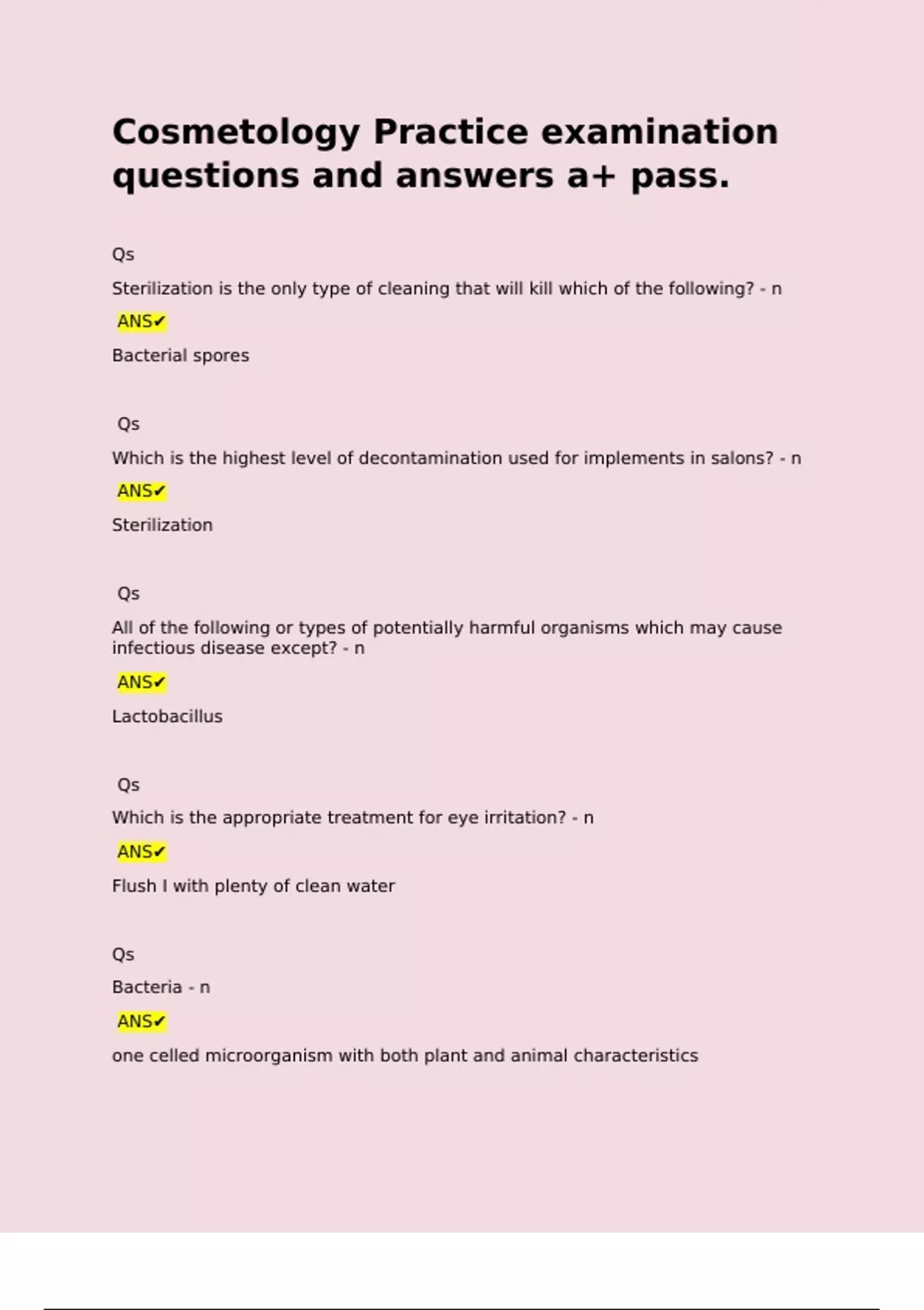 Cosmetology Practice examination questions and answers a+ pass. Qs ...
