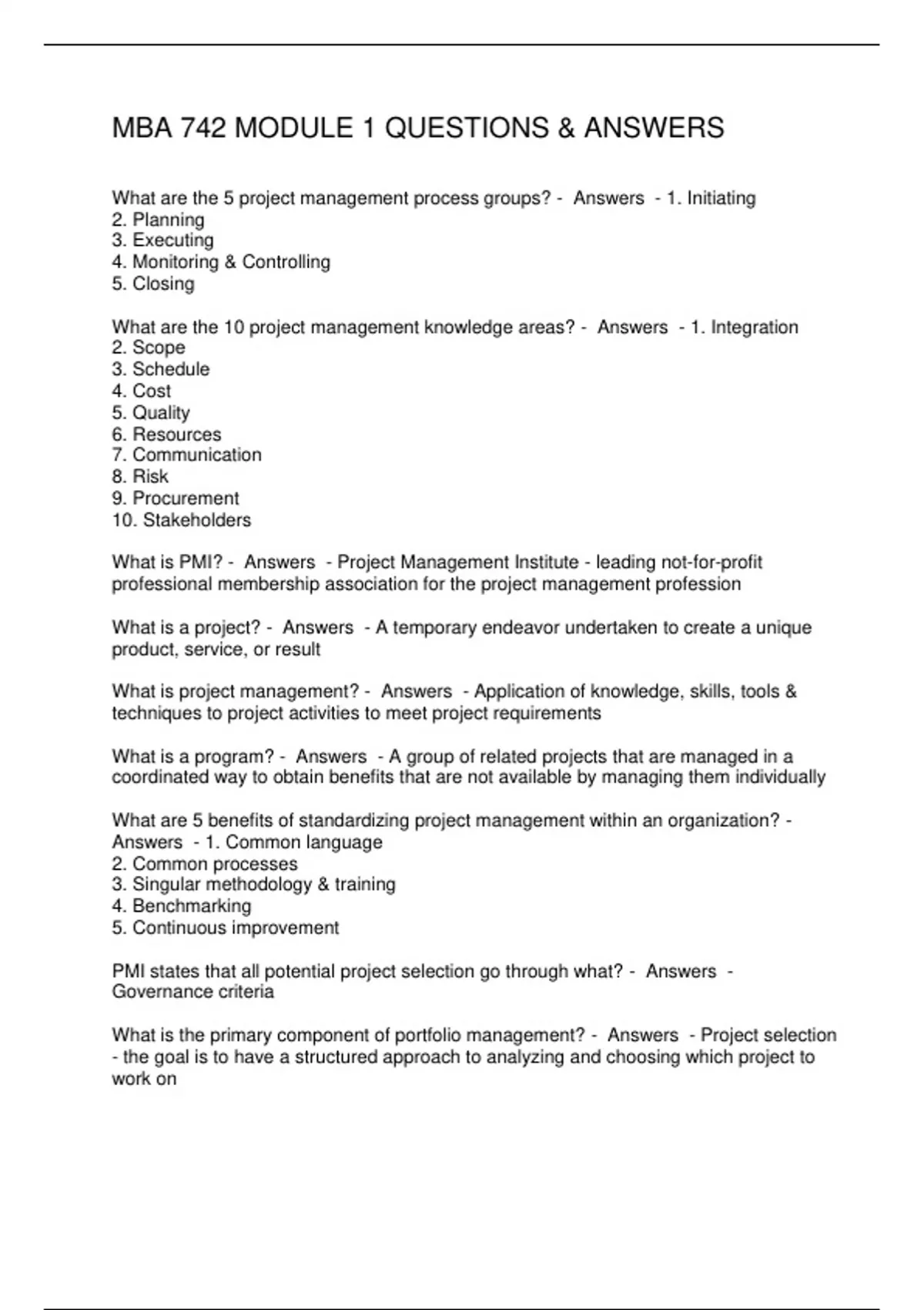 MBA 742 MODULE 1 QUESTIONS & ANSWERS - MBA 742 - Stuvia US