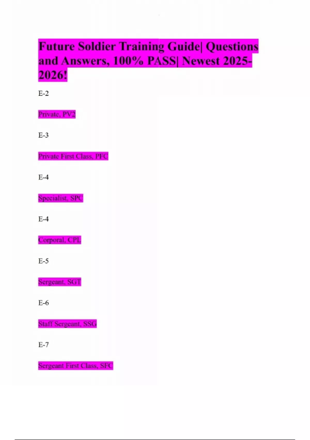 Future Soldier Training Guide| Questions and Answers, 100% PASS| Newest ! - Future soldier ...