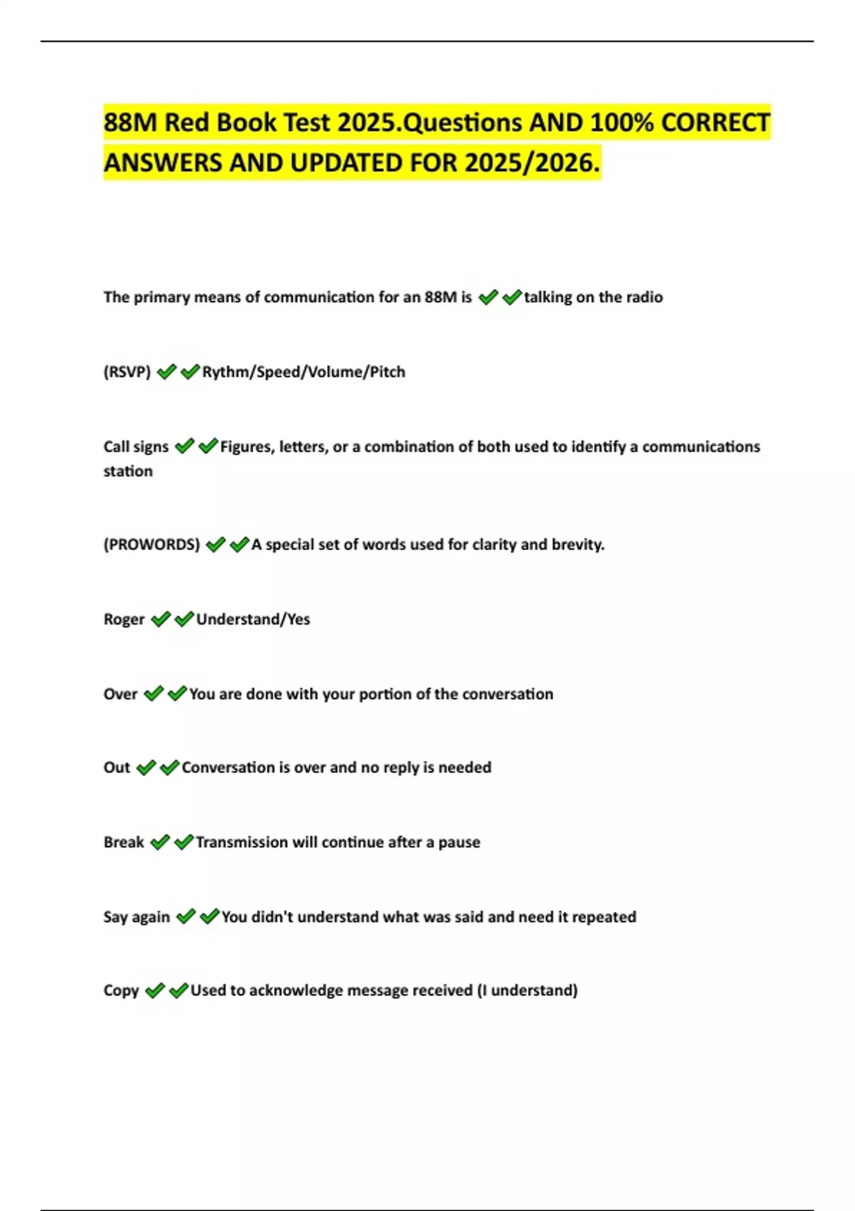 88M Red Book Test 2025.Questions AND 100% CORRECT ANSWERS AND UPDATED ...