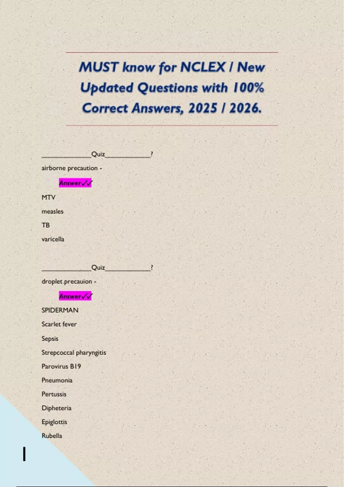 MUST know for NCLEX / New Updated Questions with 100% Correct Answers ...
