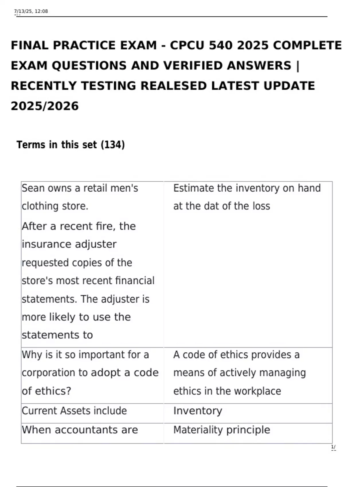FINAL PRACTICE EXAM - CPCU 540 2025 COMPLETE EXAM QUESTIONS AND ...