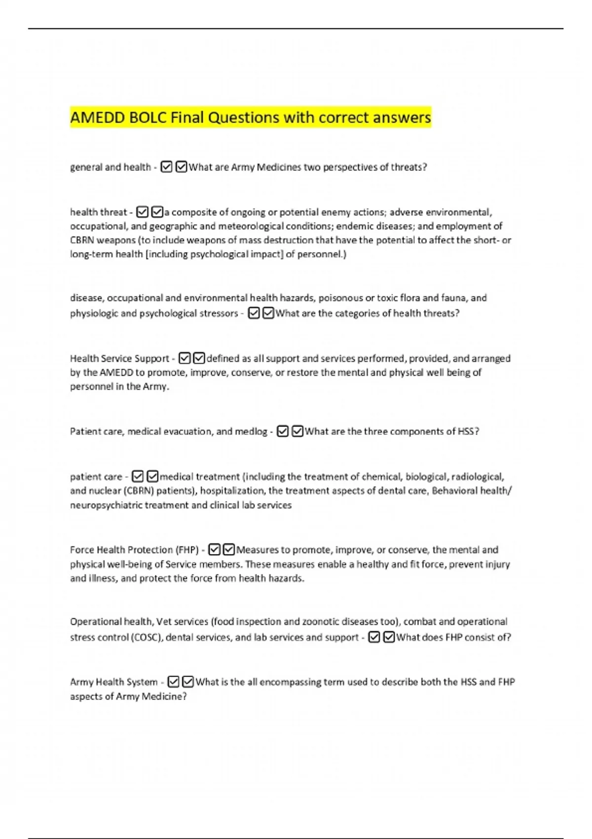 AMEDD BOLC Final Questions with correct answers - AMEDD Bloc - Stuvia US