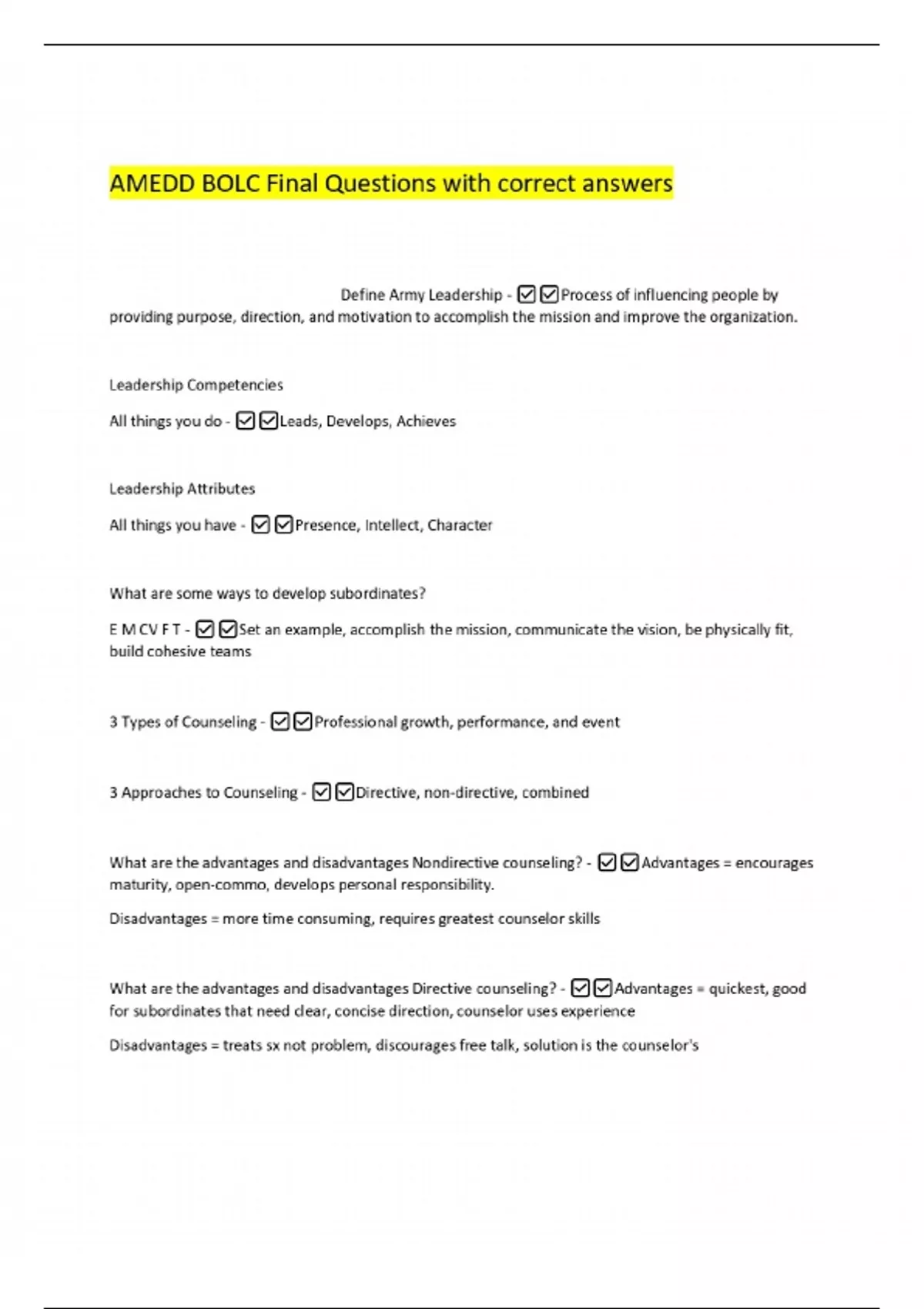 AMEDD BOLC Final Questions with correct answers - AMEDD Bloc - Stuvia US