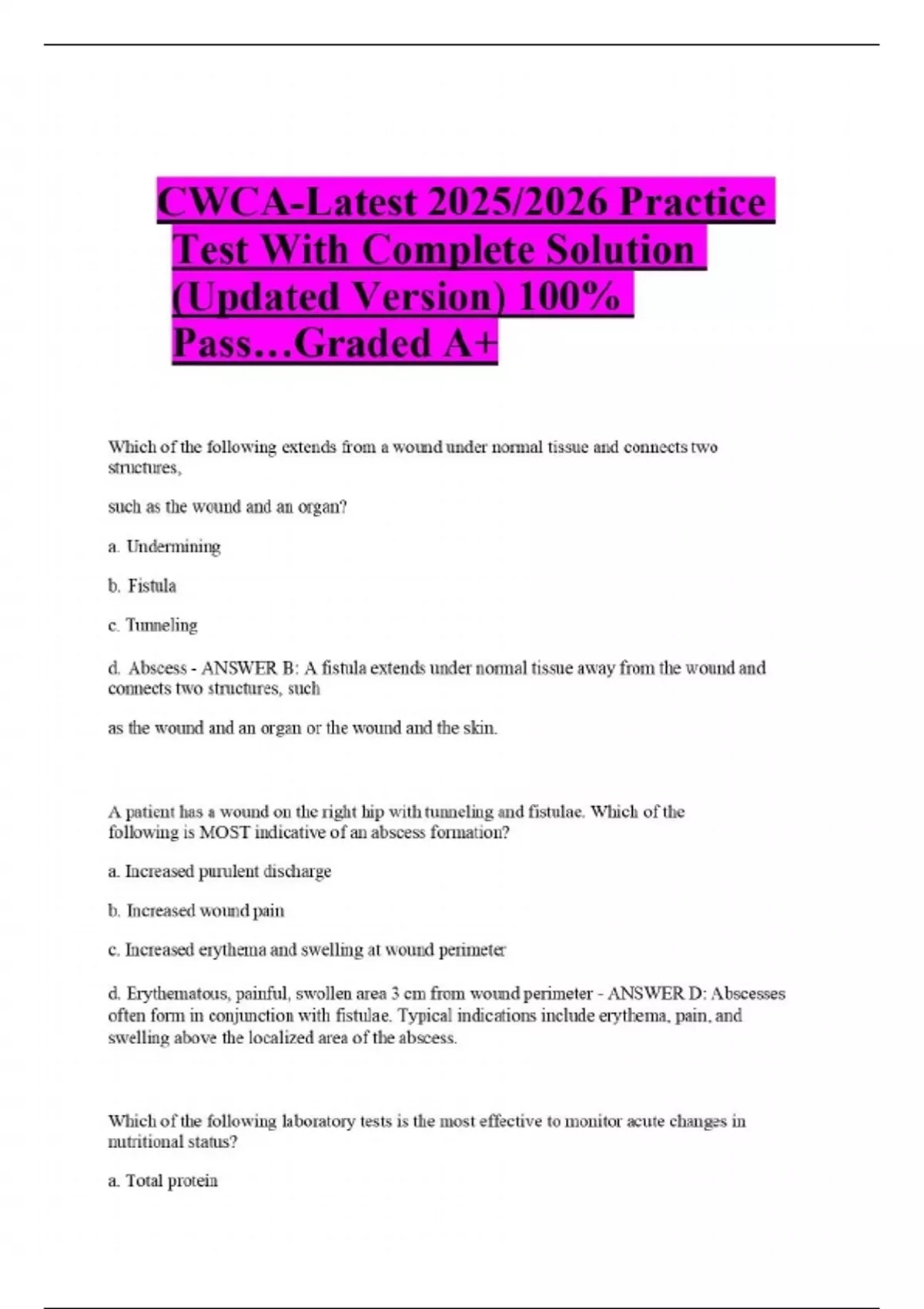 CWCA-Latest 2025/2026 Practice Test With Complete Solution (Updated ...