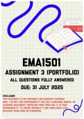 EMA1501 Assignment 3 (Portfolio) Memo | Due 31 July 2025 - Emergent Mathematics (EMA1501 ...