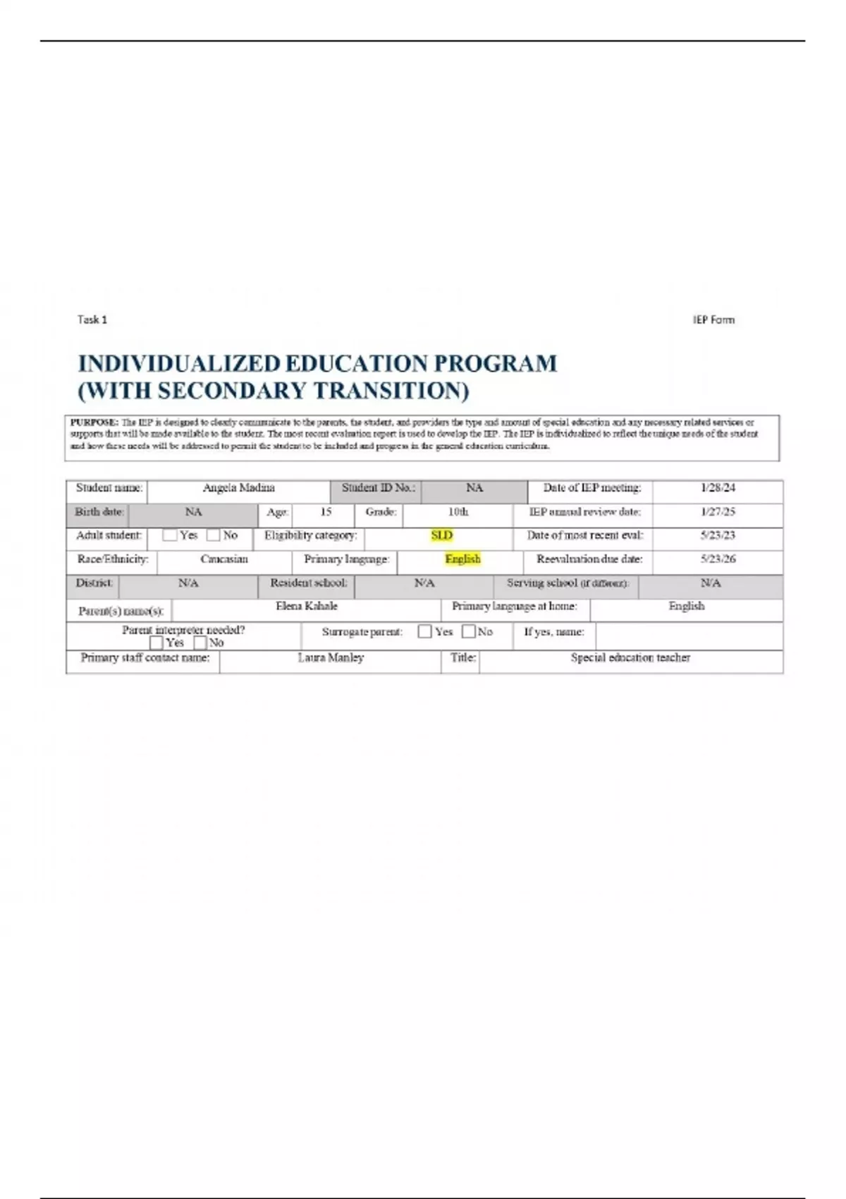 WGU D004|D231 Task 1 | IEP Form | Latest 2025 Revised Update | Passed ...