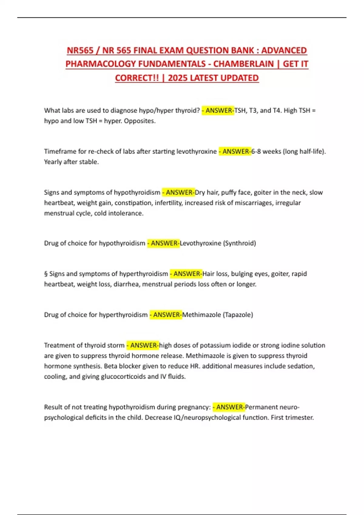 NR565 / NR 565 FINAL EXAM QUESTION BANK : ADVANCED PHARMACOLOGY FUNDAMENTALS - CHAMBERLAIN | GET ...