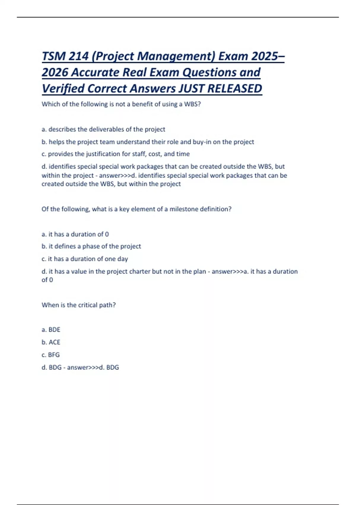 TSM 214 (Project Management) Exam 2025–2026 master fundamental project ...