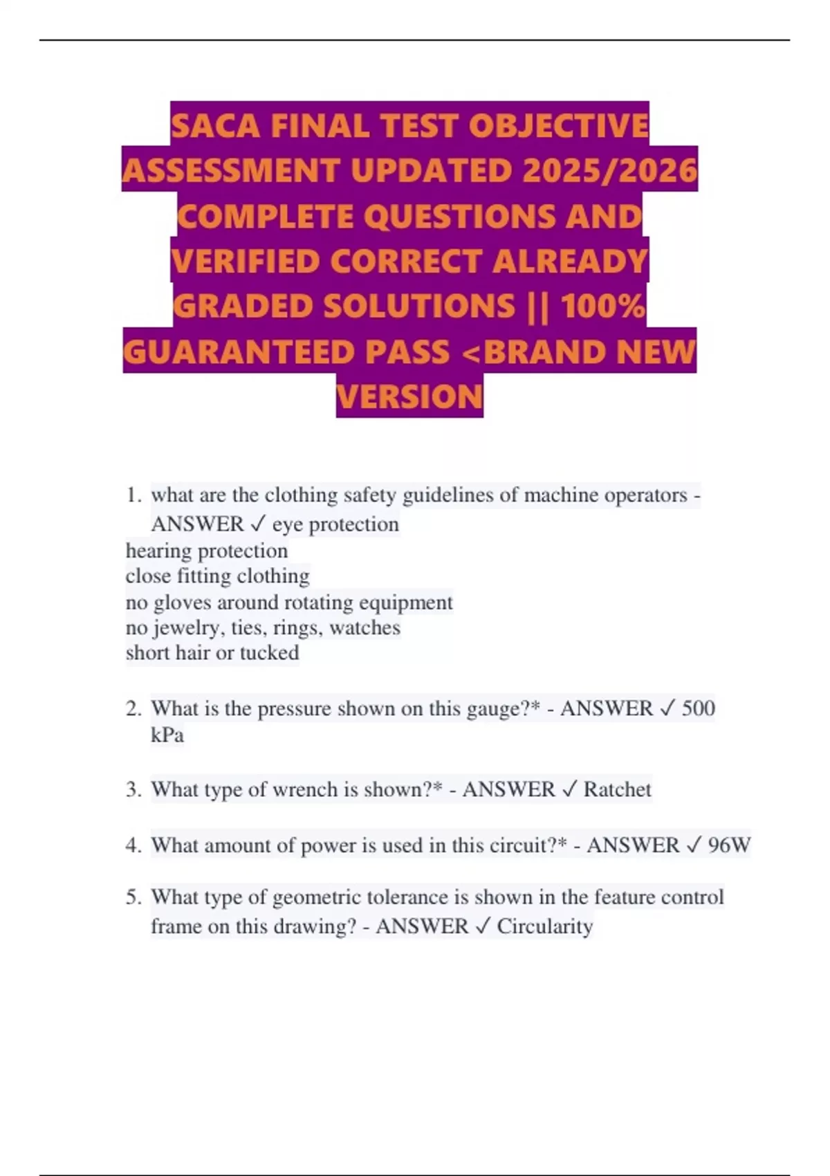 SACA FINAL TEST OBJECTIVE ASSESSMENT UPDATED 2025/2026 COMPLETE ...