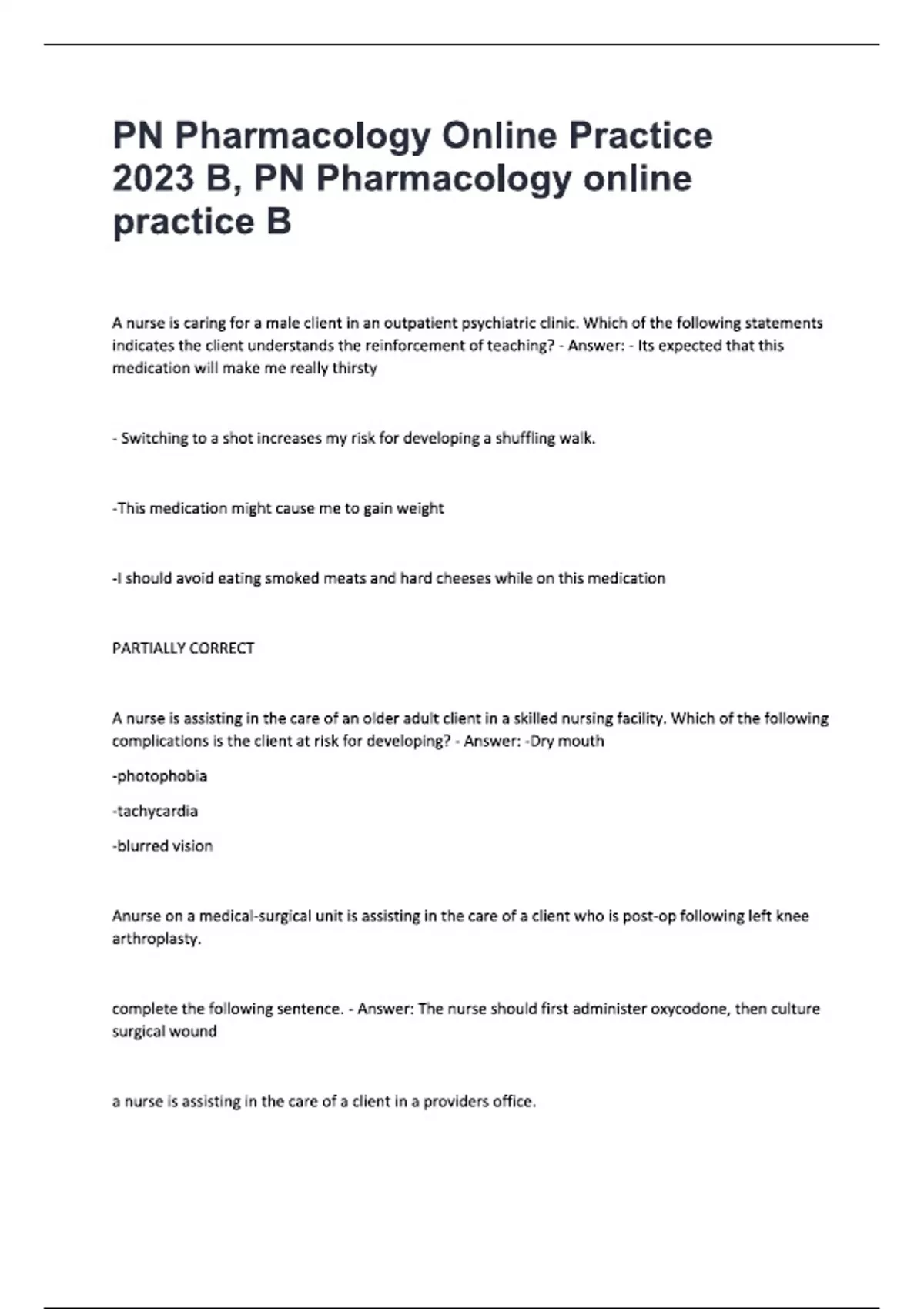 ATI PN Pharmacology Practice 2023 B, PN Pharmacology practice B Latest ...