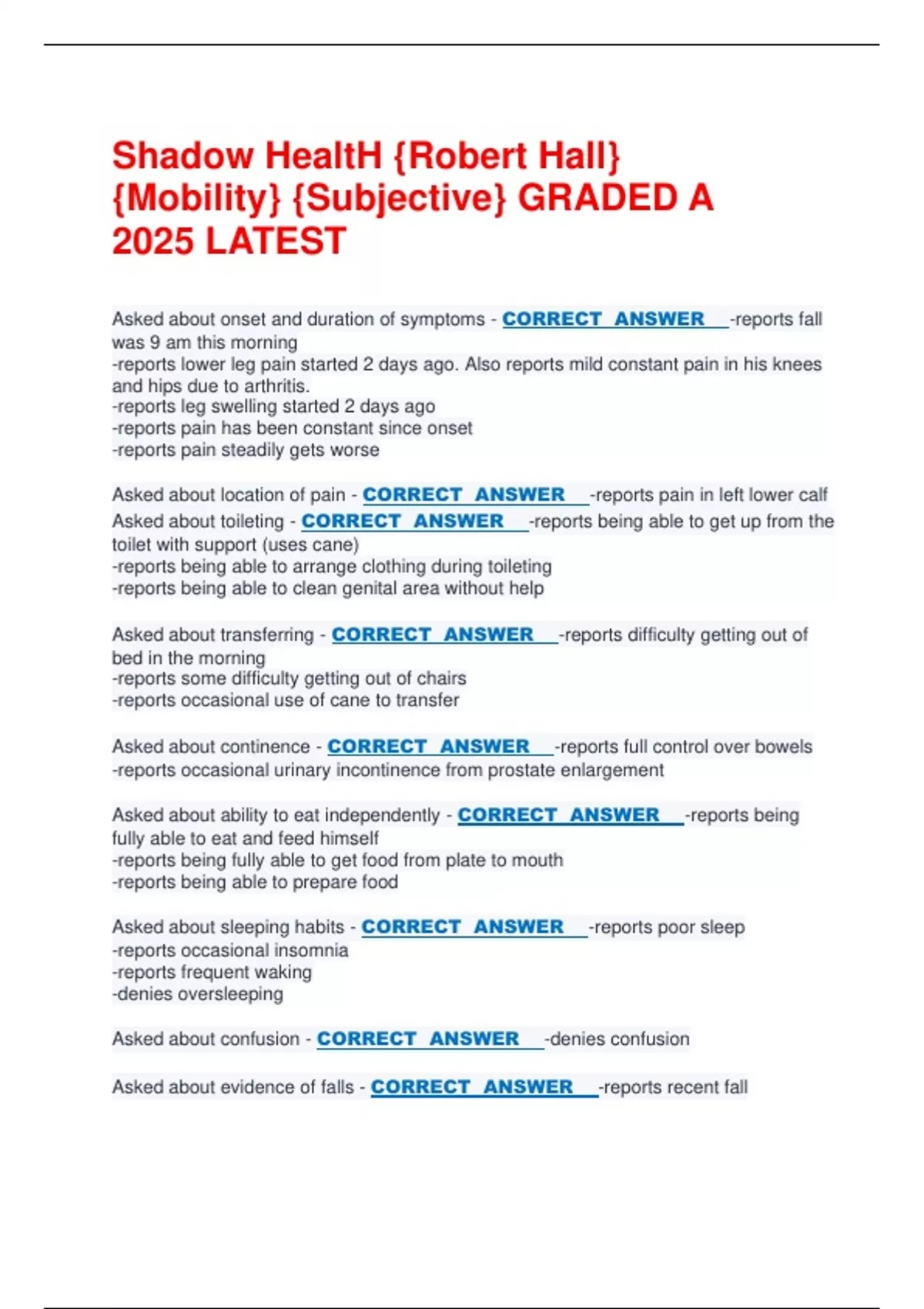 Shadow HealtH -Robert Hall- -Mobility- -Subjective-.pdf - Shadow HealtH ...