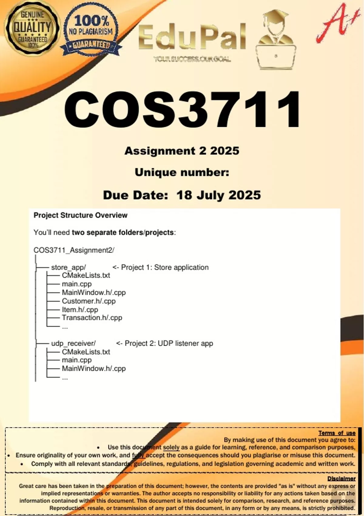 COS3711 Assignment 2 (COMPLETE ANSWERS) 2025 - DUE 18 July 2025 - Advanced Programming (COS3711 ...