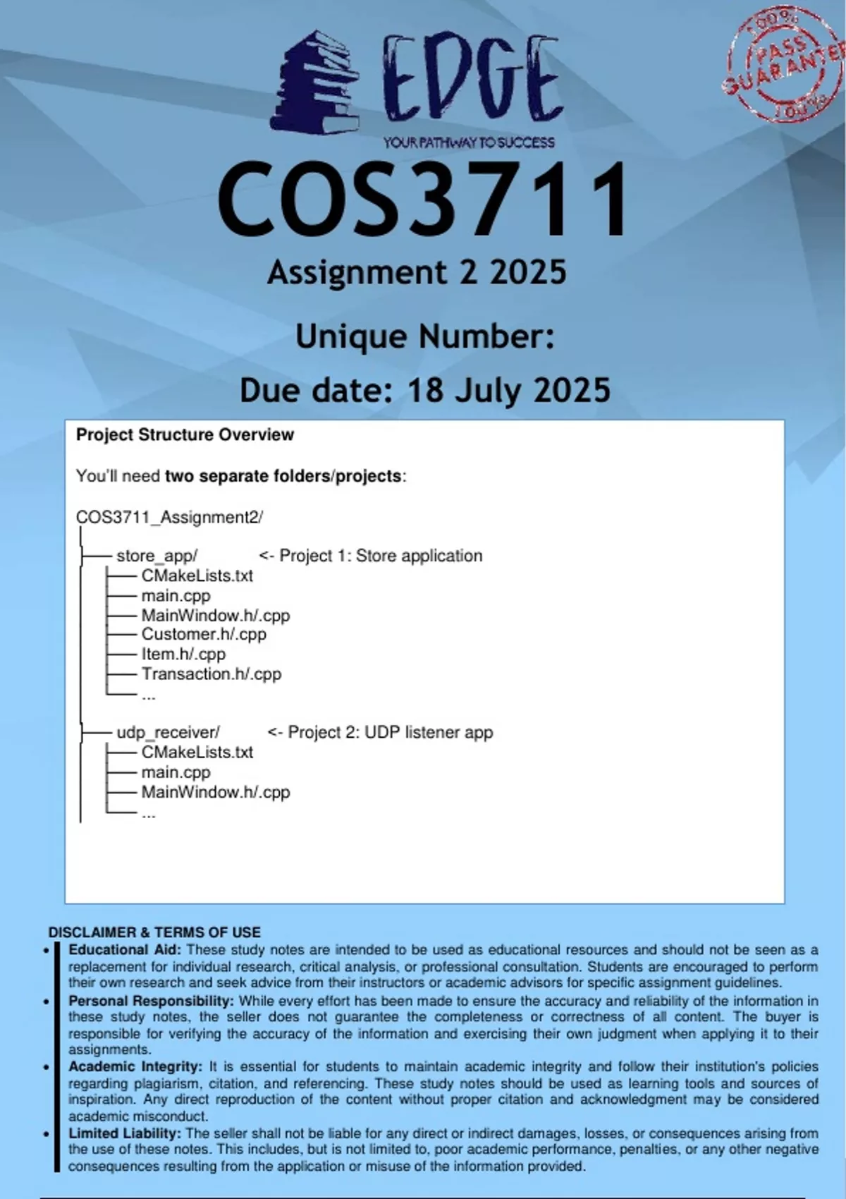 COS3711 Assignment 2 (ANSWERS) 2025 - DISTINCTION GUARANTEED - Advanced Programming (COS3711 ...