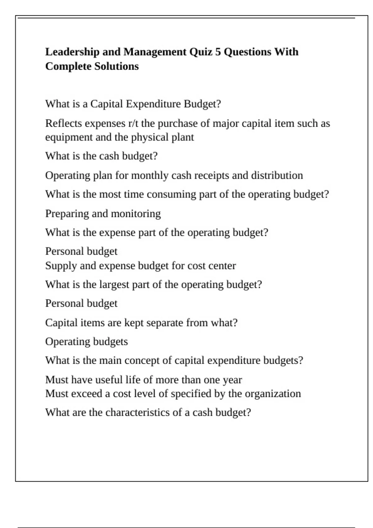 Leadership and Management Quiz 5 Questions With Complete Solutions ...