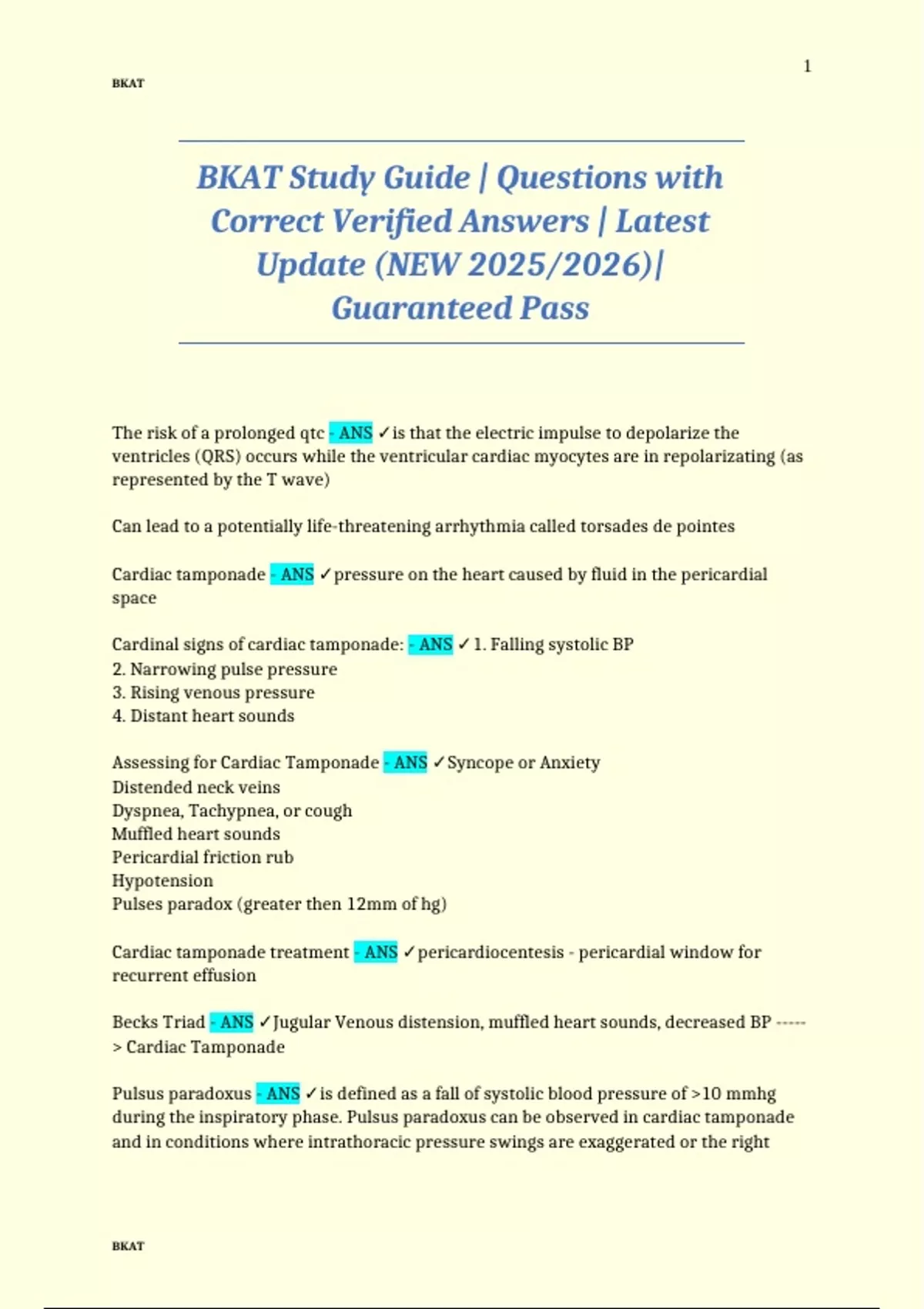 BKAT Study Guide | Questions with Correct Verified Answers | Latest ...