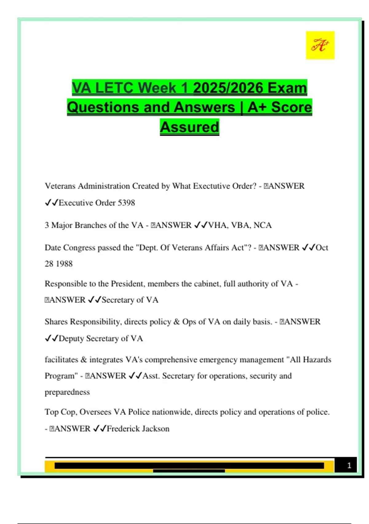 VA LETC Week 1 Study Guide – 2025/2026 | 100+ Verified Flashcards | VA ...