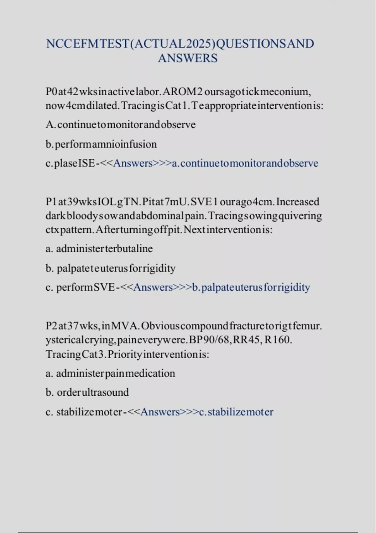 NCC EFM TEST (ACTUAL 2025) QUESTIONS AND - Nursing - Stuvia US