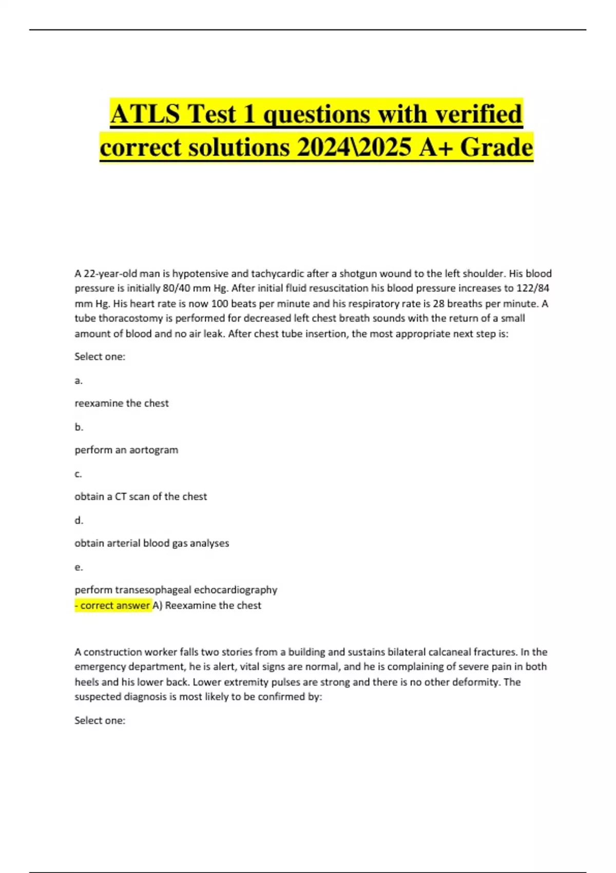 ATLS Test 1 Exam Questions with Complete Solution | 2024/2025 - ATLS ...