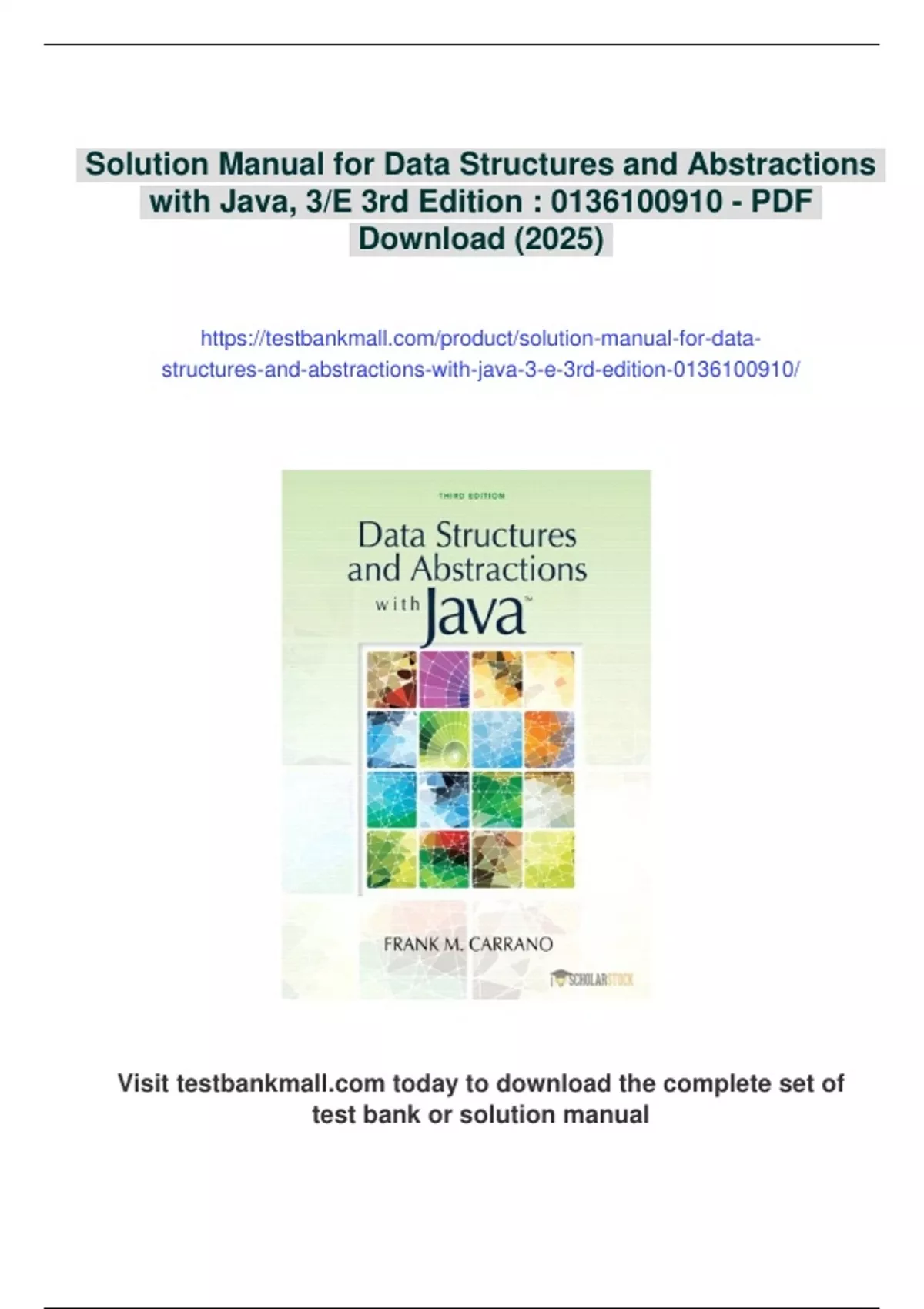 Summary Solution Manual for Data Structures and Abstractions with Java, 3/E 3rd Edition : - PDF ...