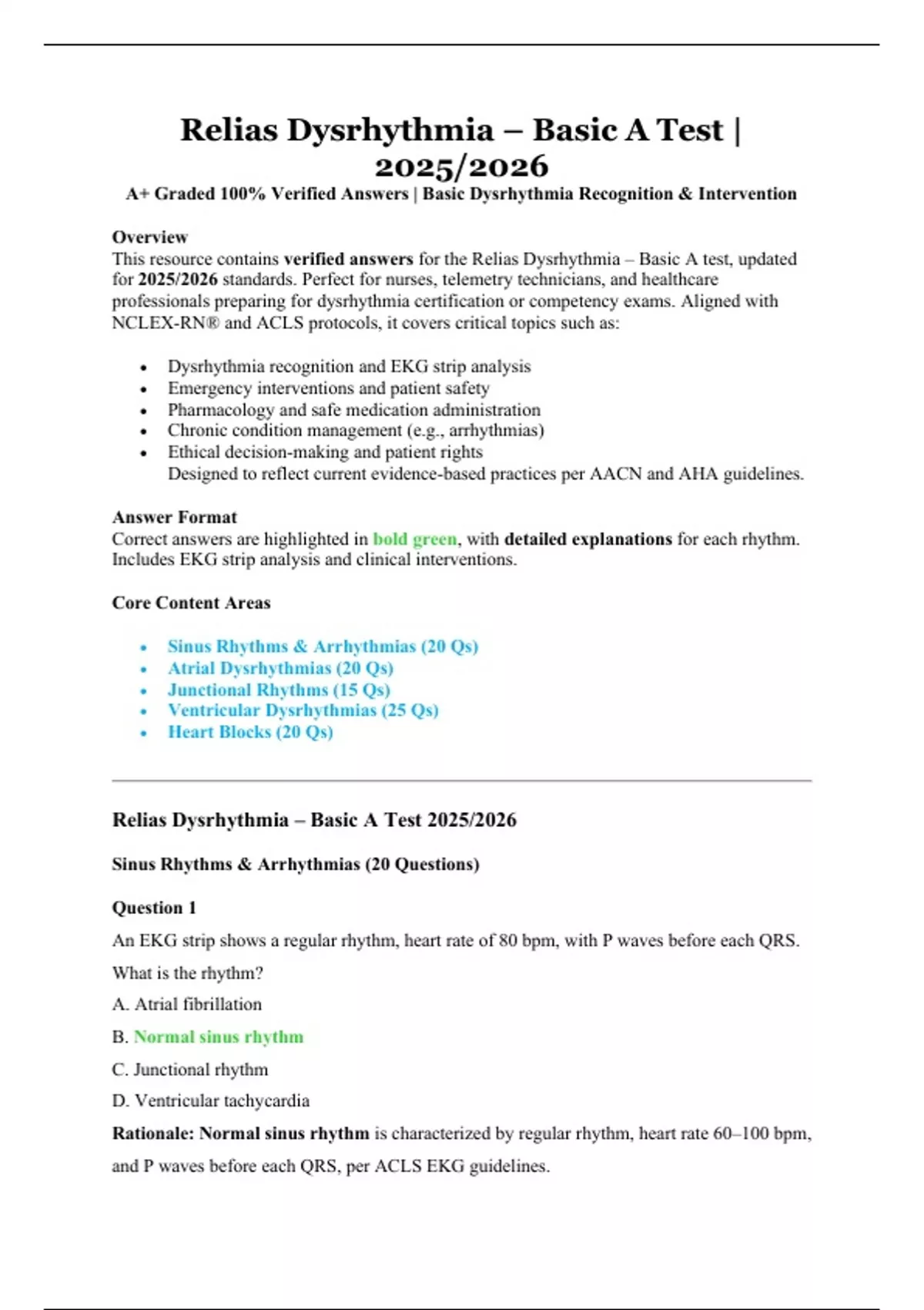 RELIAS Dysrhythmia Basic Exams & Solution Guide | 2025/2026 Package ...