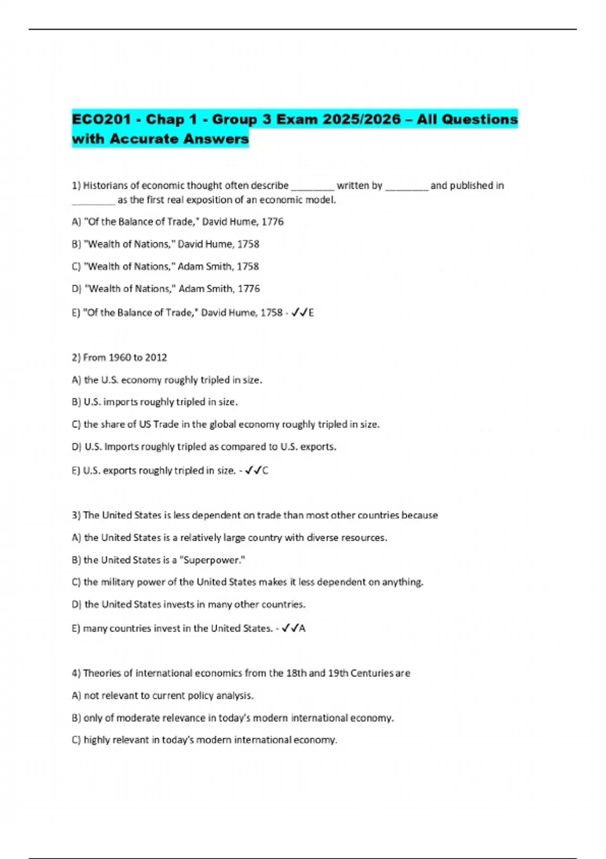 ECO201 - Chap 1 - Group 3 Exam 2025/2026 – All Questions with Accurate Answers - ECO 201 - Stuvia US