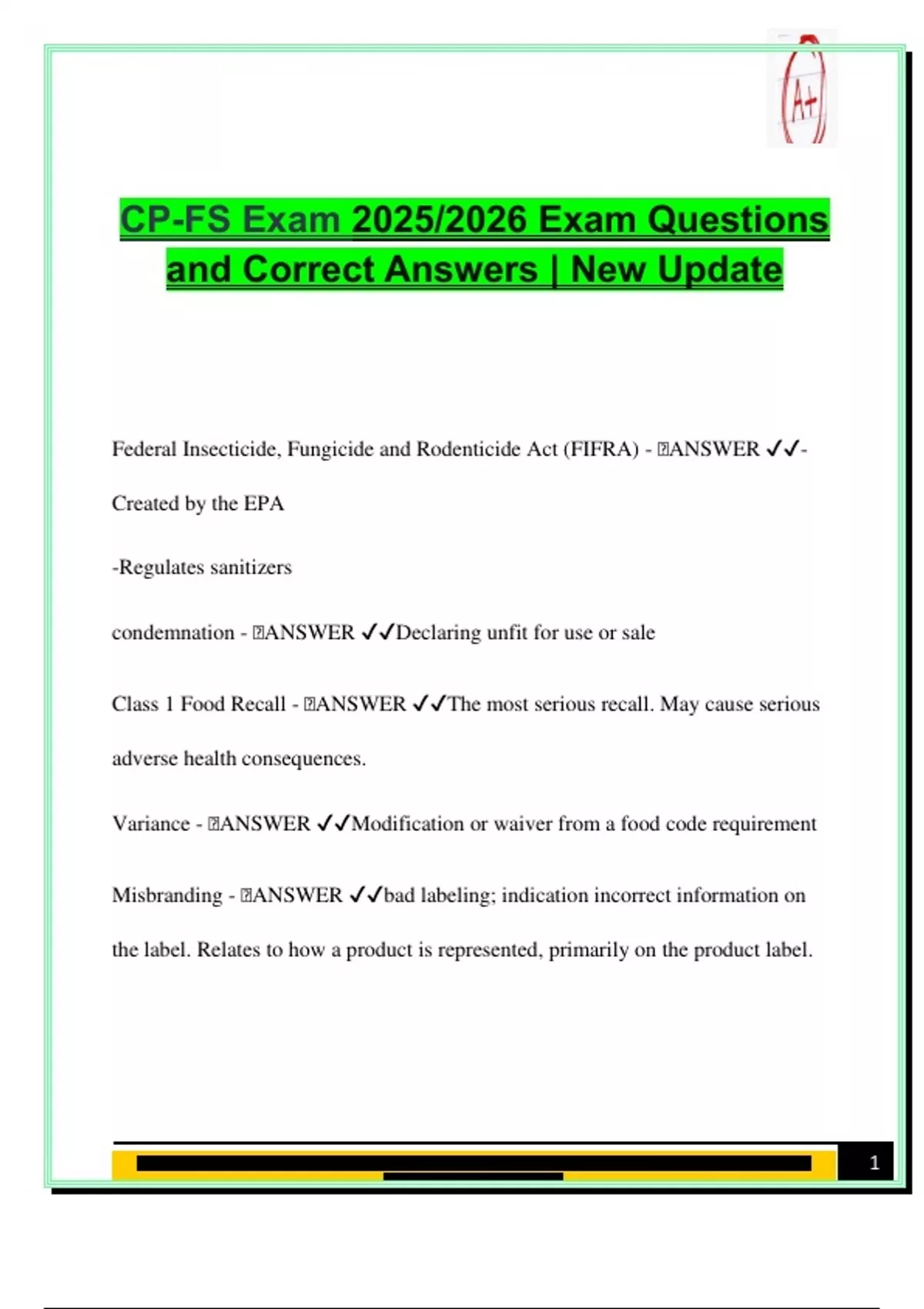Certified Professional Food Safety (CP-FS) – 350+ Updated Exam ...