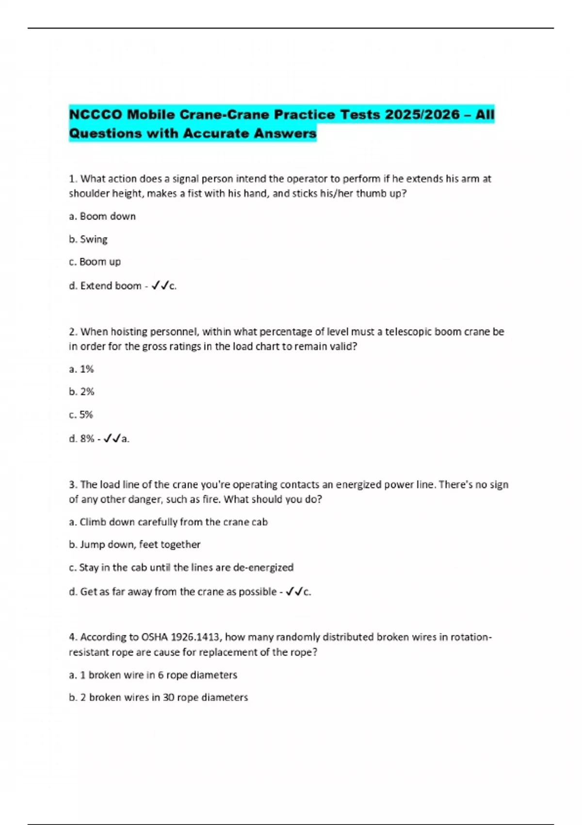 NCCCO Mobile Crane-Crane Practice Tests 2025/2026 – All Questions with ...
