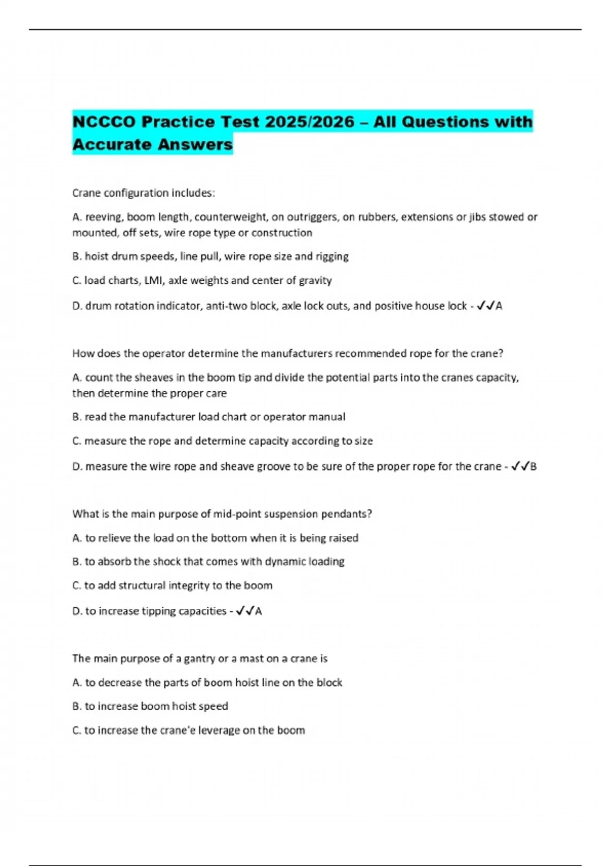 NCCCO Practice Test 2025/2026 – All Questions with Accurate Answers ...