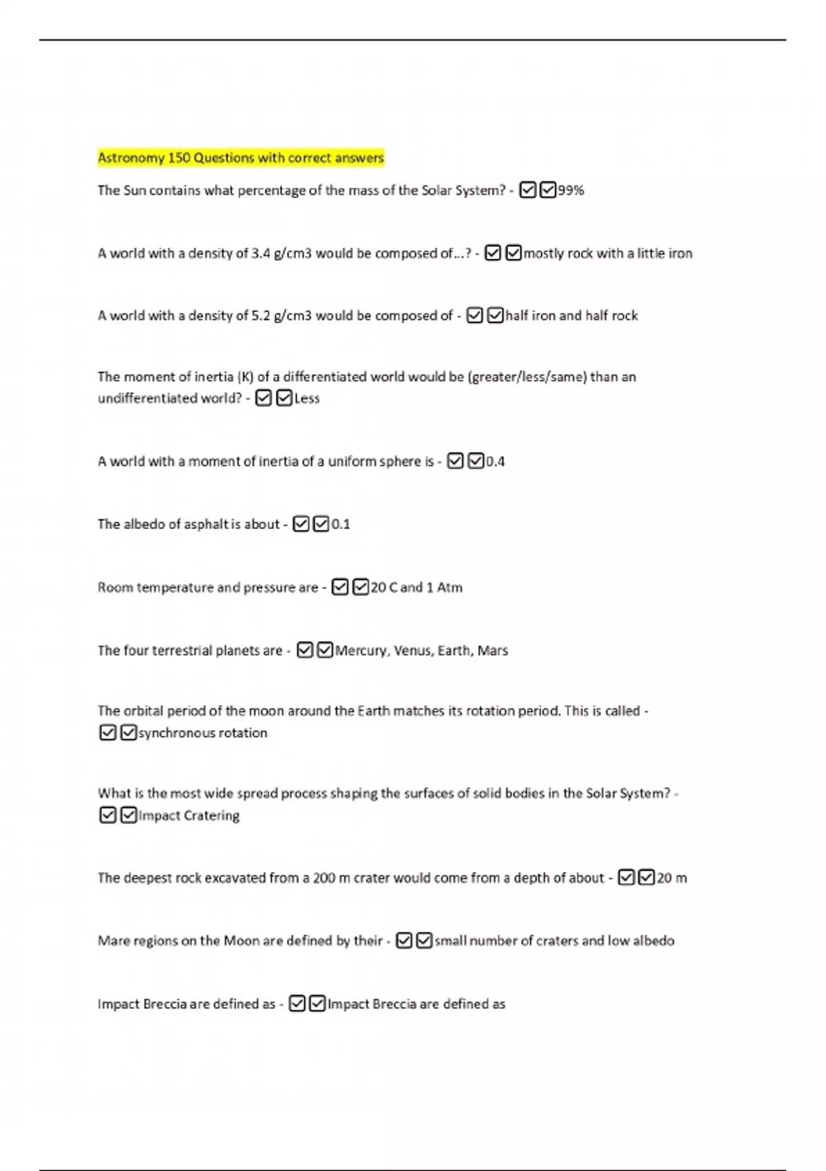 Astronomy 150 Exam Questions with correct answers - Astronomy 150 - Stuvia US