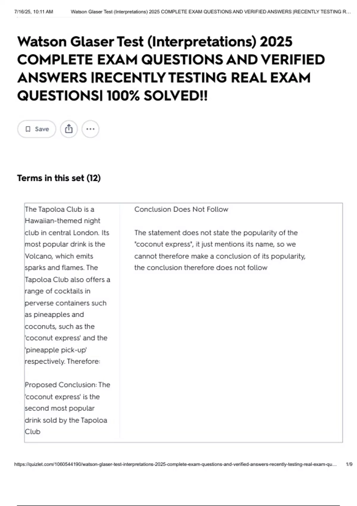 Watson Glaser Test (Interpretations) 2025 COMPLETE EXAM QUESTIONS AND ...