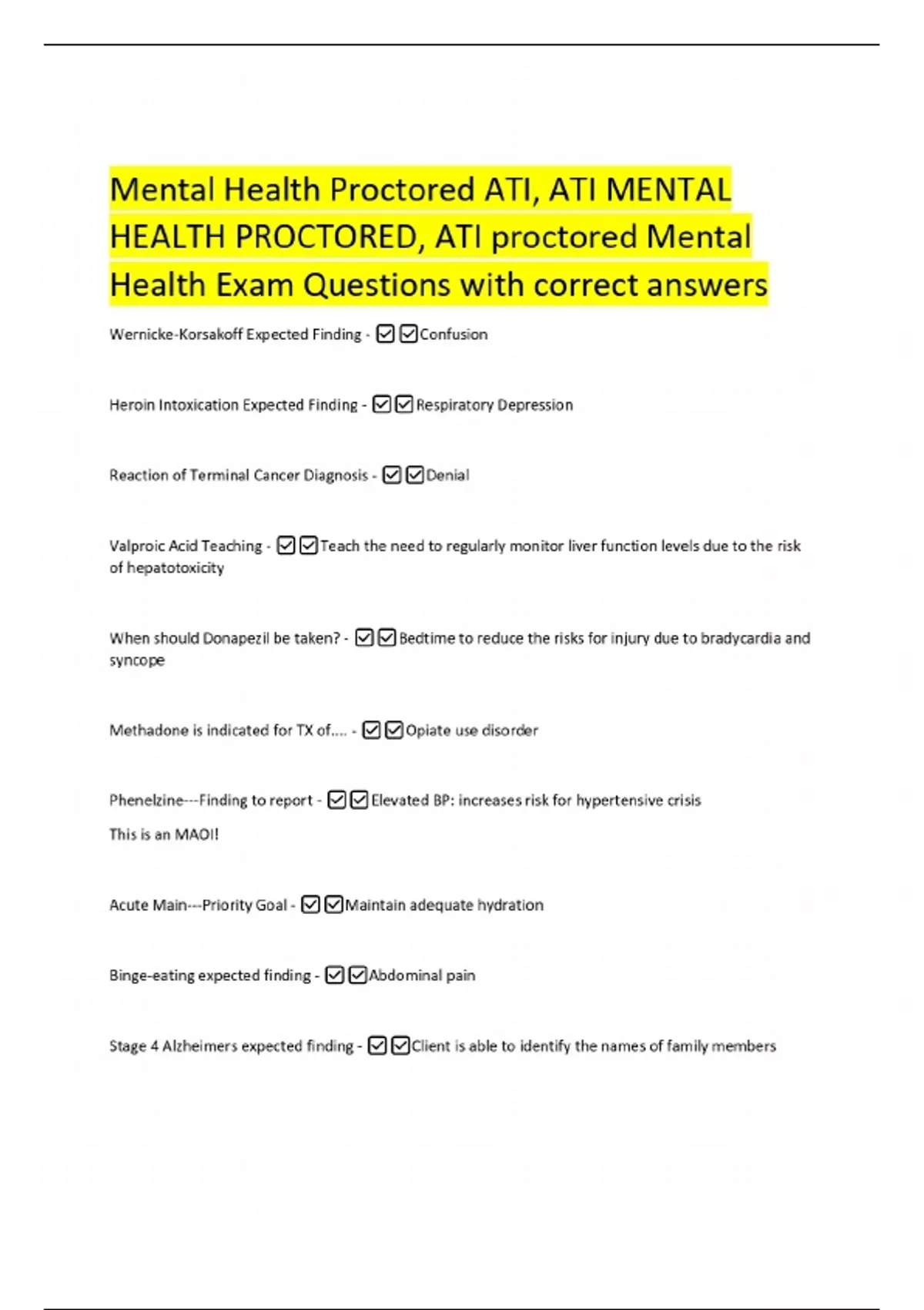 Mental Health Proctored ATI, ATI MENTAL HEALTH PROCTORED, ATI proctored ...