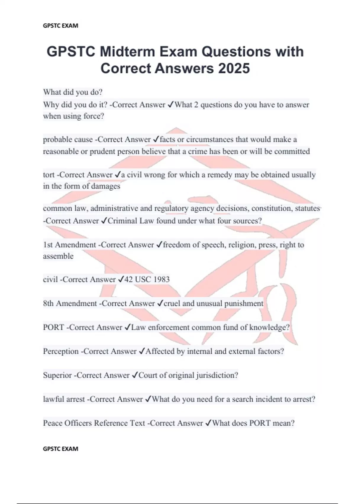 GPSTC Midterm Exam Questions with Correct Answers 2025 - GPSTC - Stuvia US