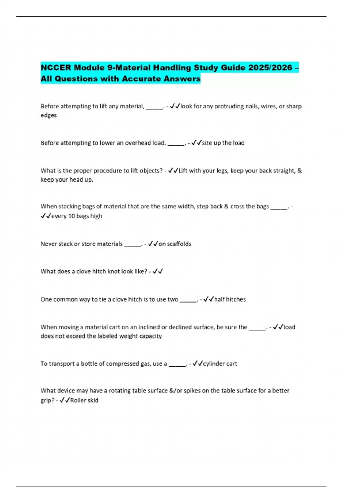 NCCER Module 9-Material Handling Study Guide 2025/2026 – All Questions ...