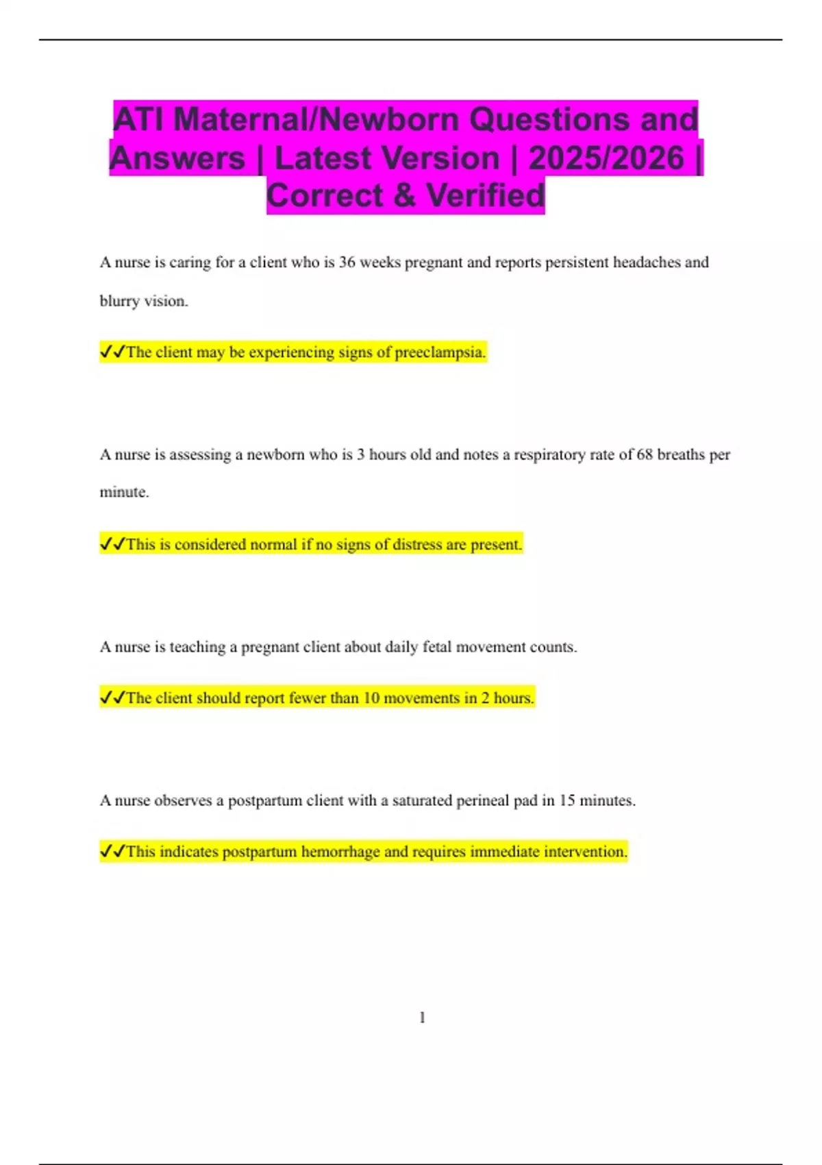 ATI Maternal/Newborn Questions and Answers | Latest Version | 2025/2026 ...