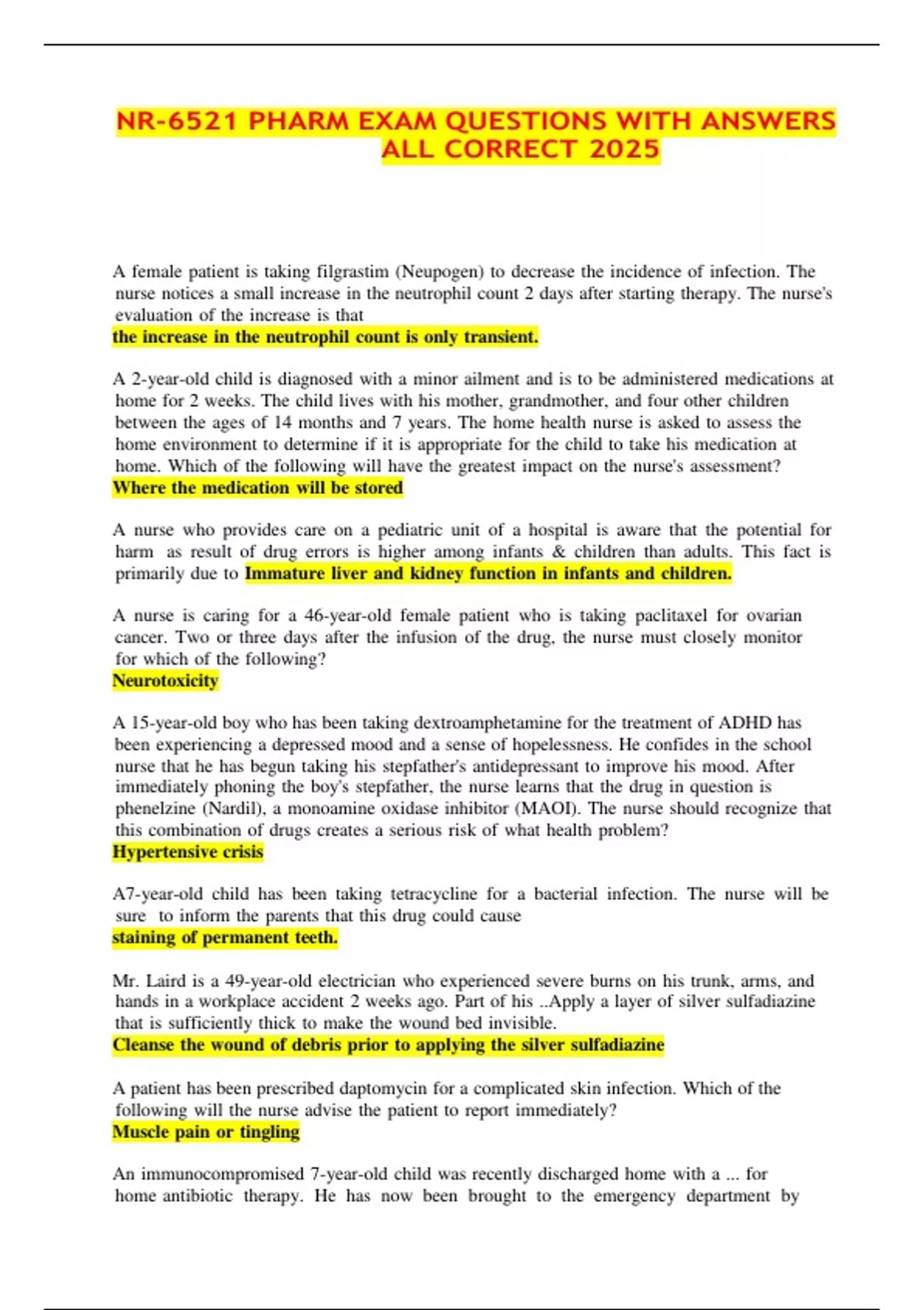 NR-6521 PHARM EXAM QUESTIONS WITH ANSWERS ALL CORRECT 2025 - NR-6521 PHARM - Stuvia US