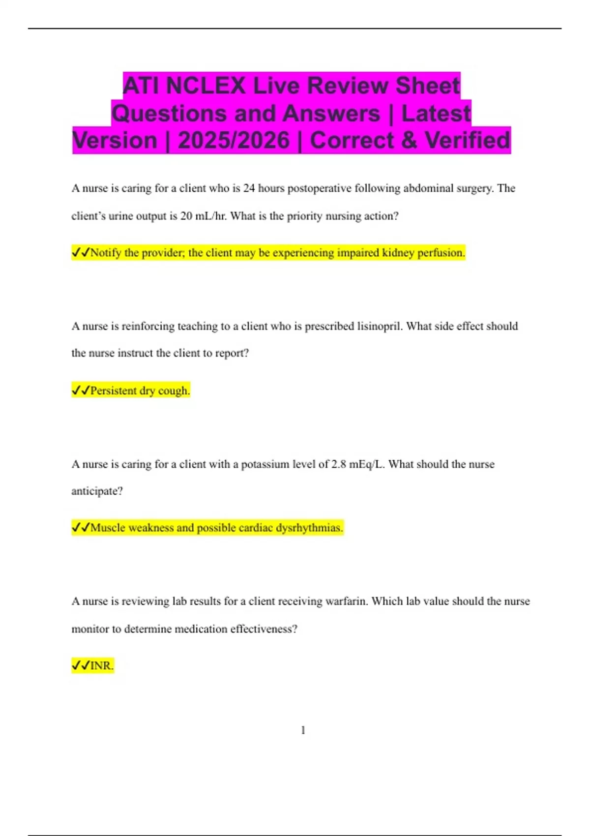 ATI NCLEX Live Review Sheet Questions and Answers | Latest Version ...