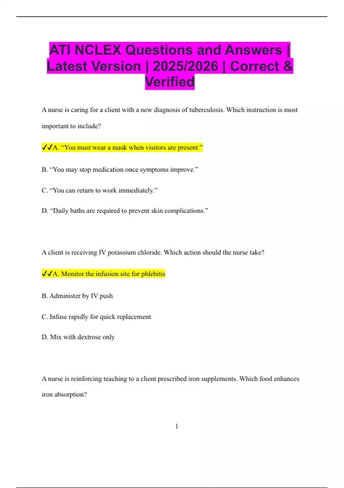 ATI NCLEX Questions and Answers | Latest Version | 2025/2026 | Correct ...