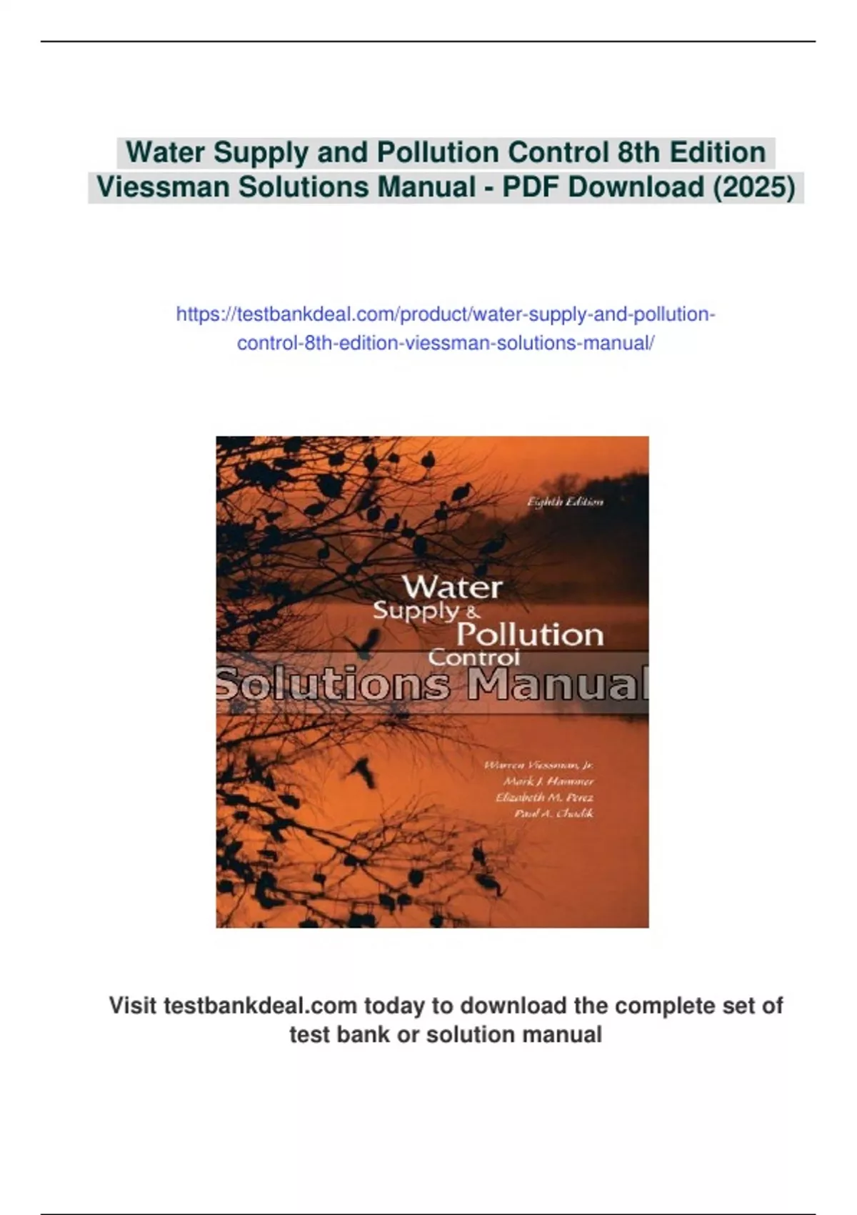 Summary Water Supply and Pollution Control 8th Edition Viessman ...