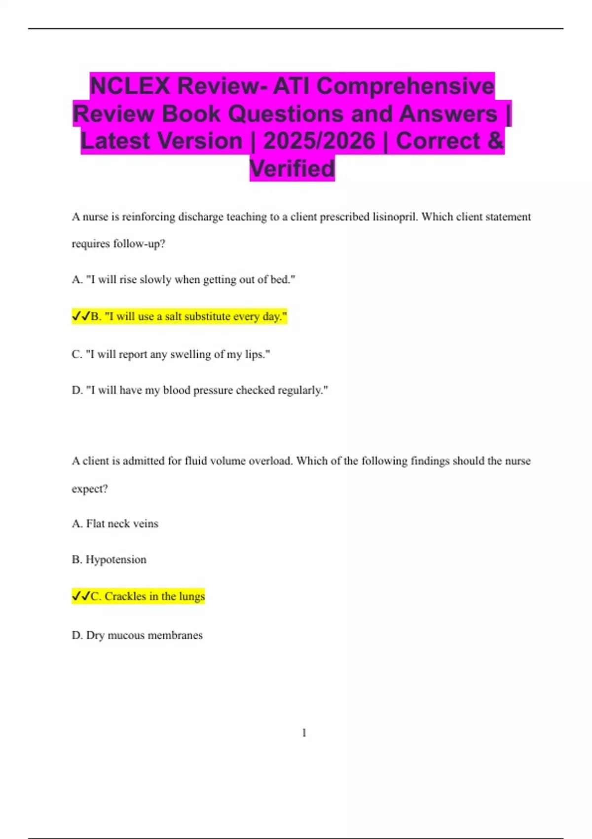 NCLEX Review- ATI Comprehensive Review Book Questions and Answers ...