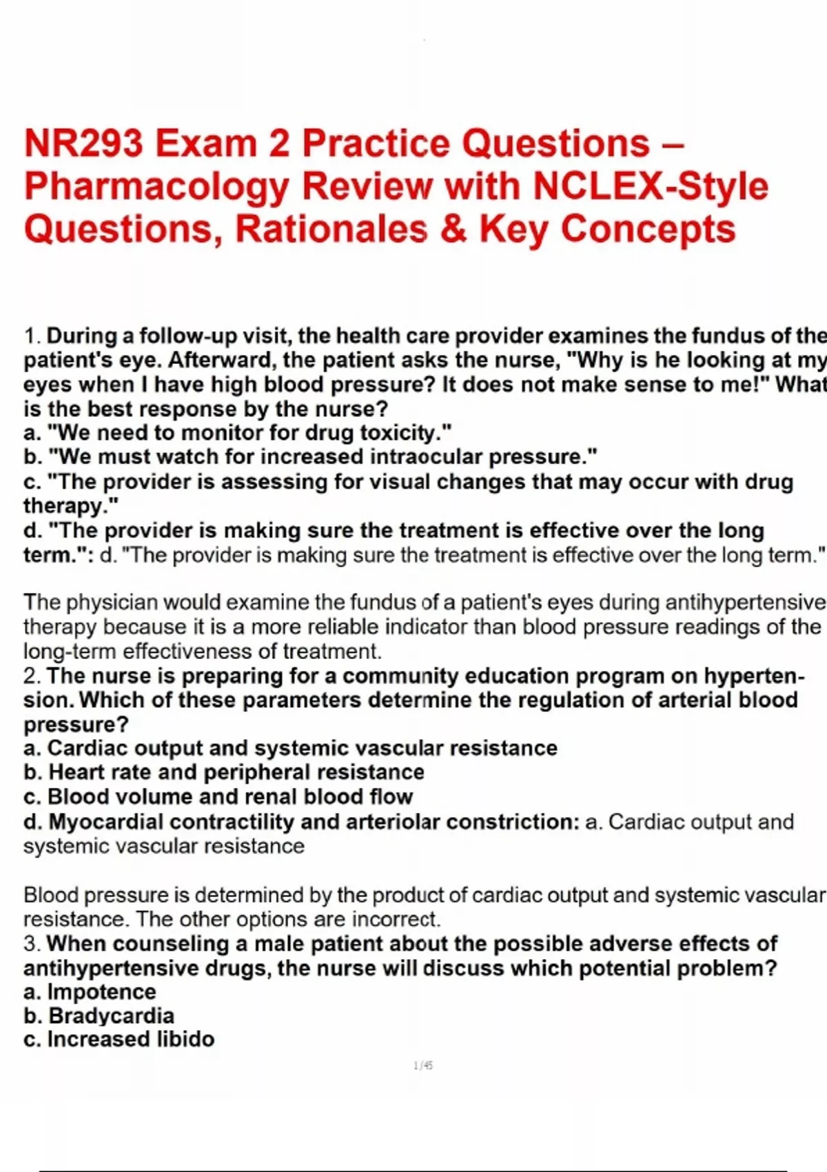 NR293 Exam 2 Practice Questions – Pharmacology Review with NCLEX-Style ...