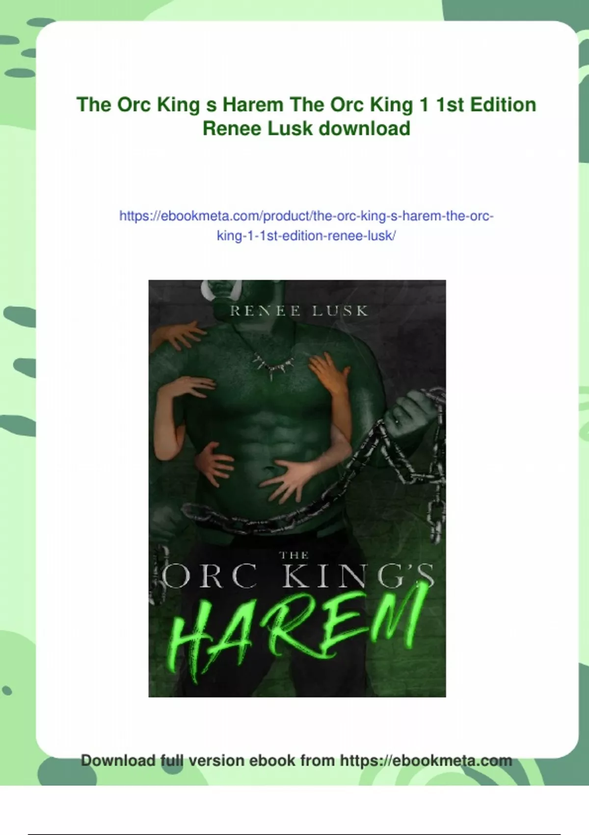 Summary The Orc King s Harem The Orc King 1 1st Edition Renee Lusk - Instant Download ...
