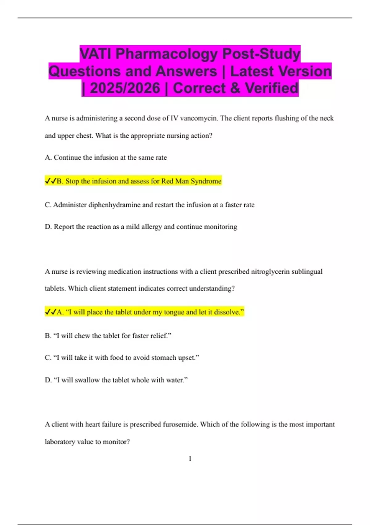 VATI Pharmacology Post-Study Questions and Answers | Latest Version ...